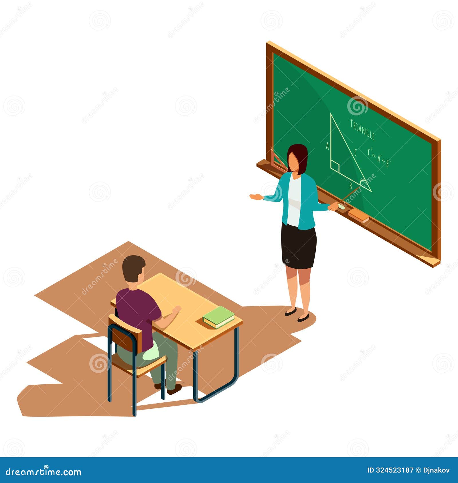 Isometric Teacher Explaining Material To Student from Blackboard Stock ...