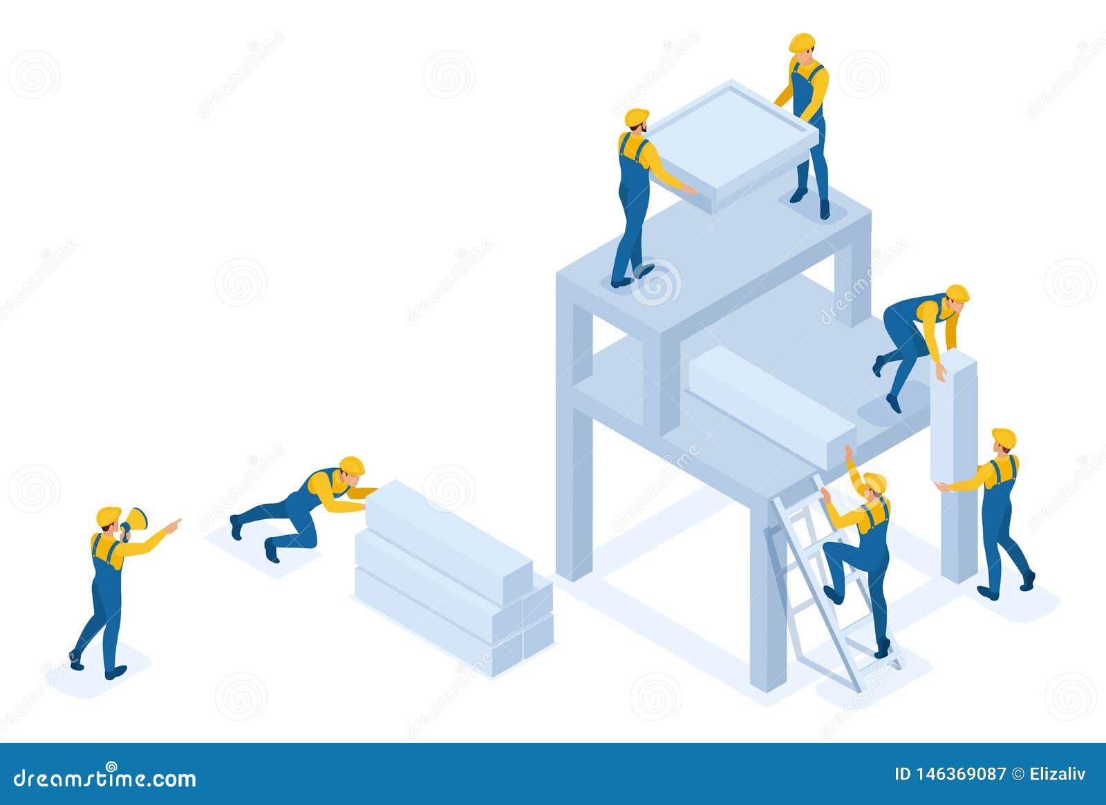 Isometric Team of Builders Create a Building Stock Vector ...