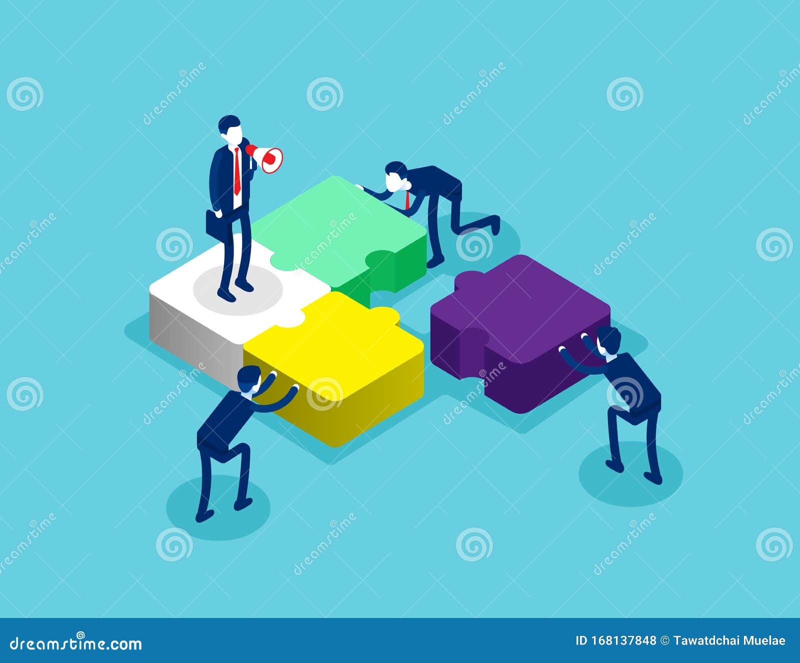 Isometric Team Connecting Puzzle Elements. Concept Isometric Business ...