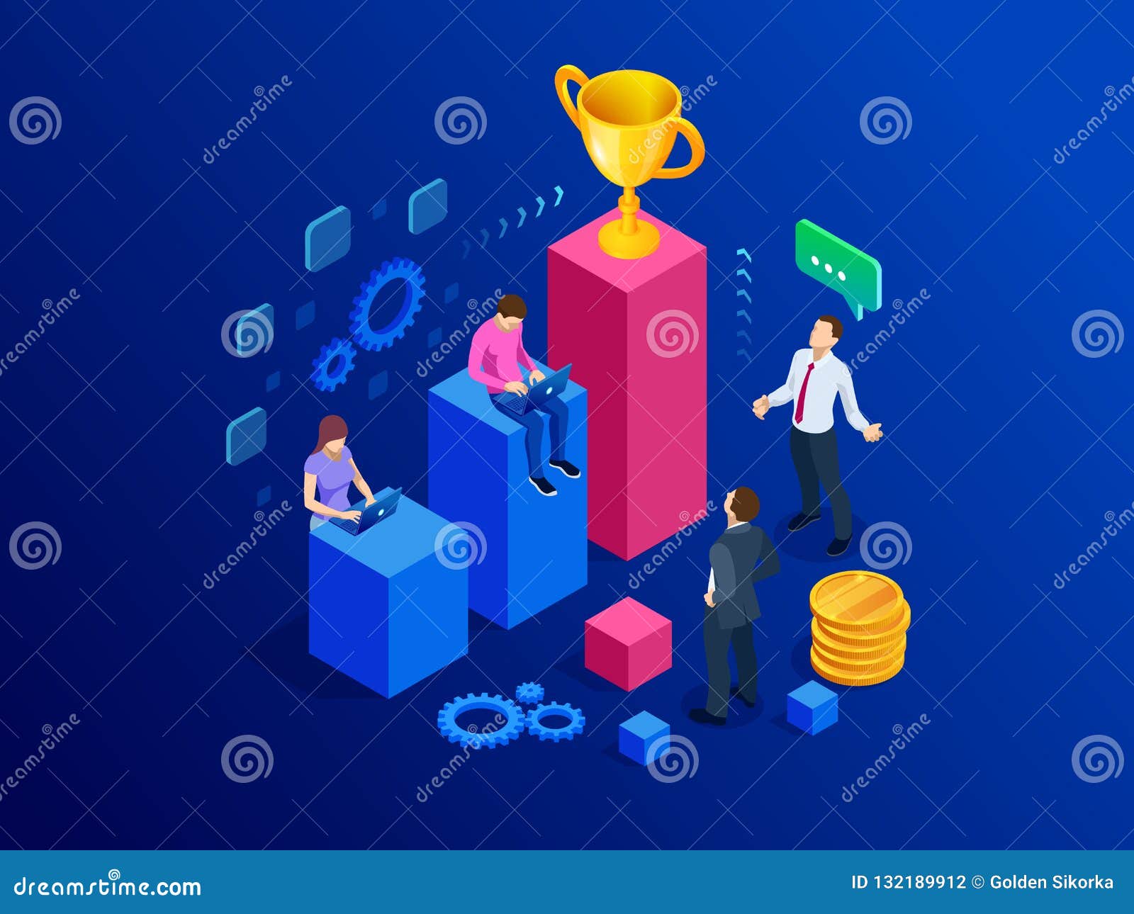 Isometric Team Success and Teamwork. Flat Design Style Web Banners for ...