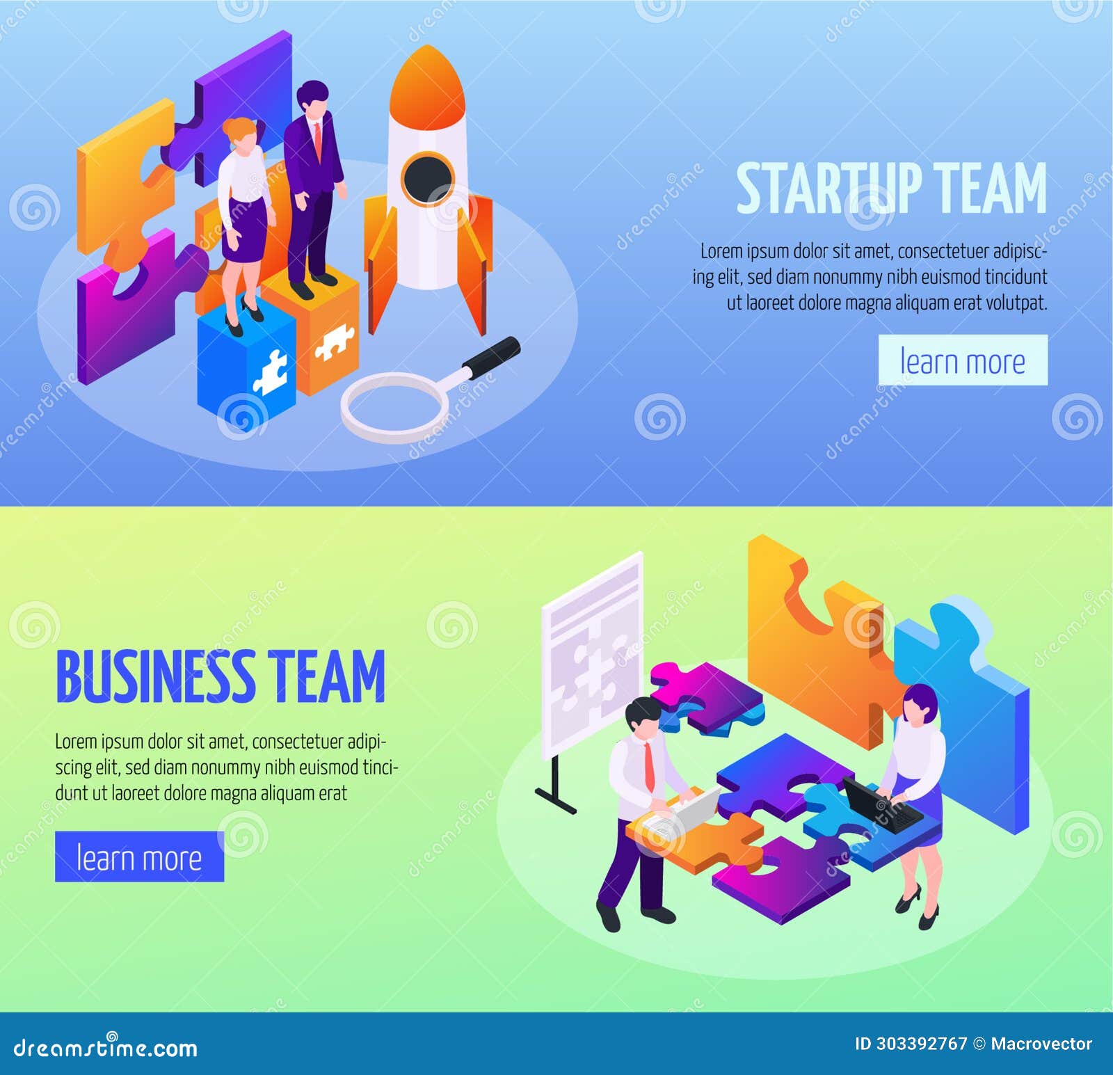 Isometric Teamwork Business Horizontal Banner Template Collection Stock ...