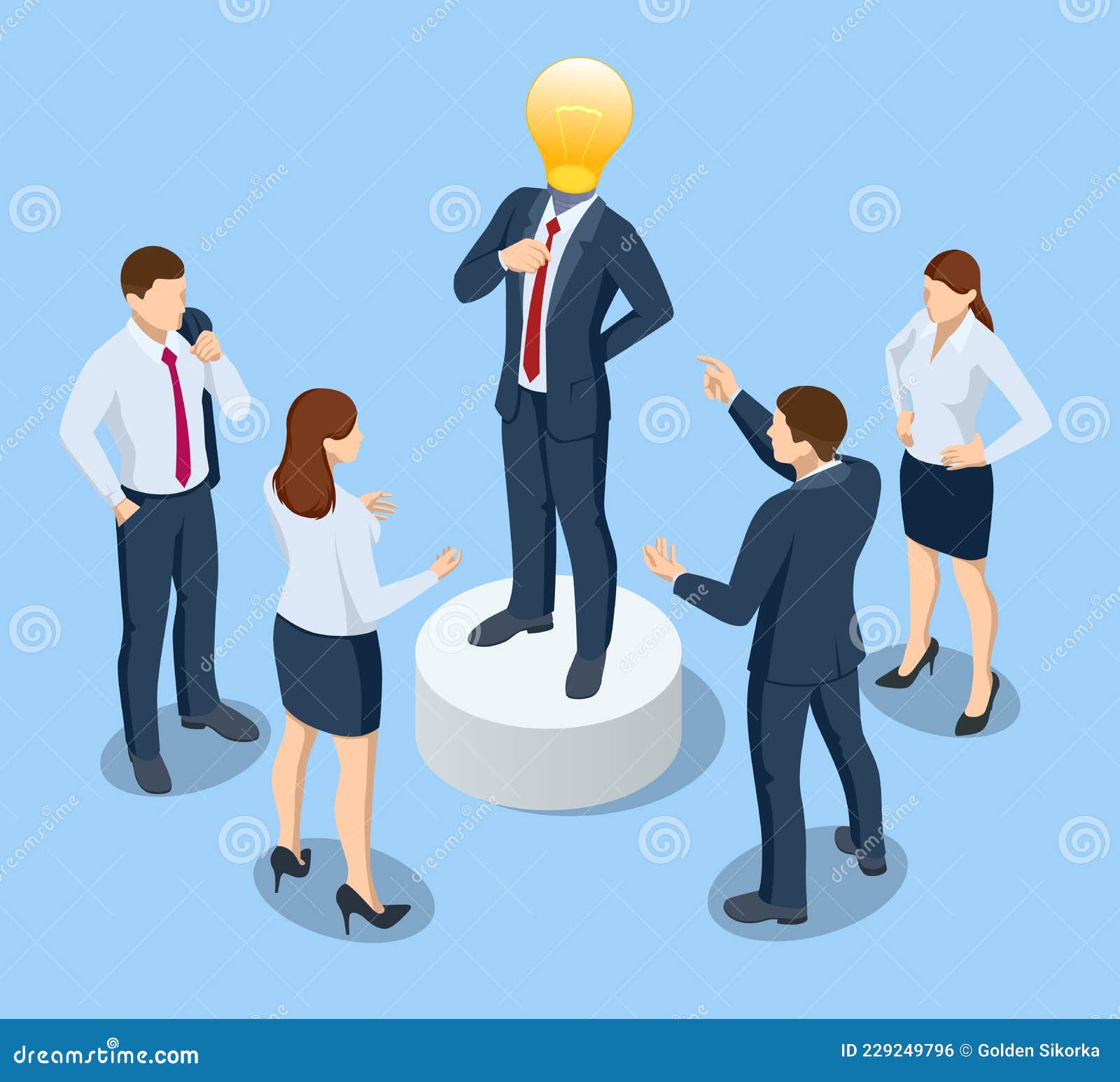 Isometric Teamwork and Leadership Concept. Innovative Thinking, Finding ...