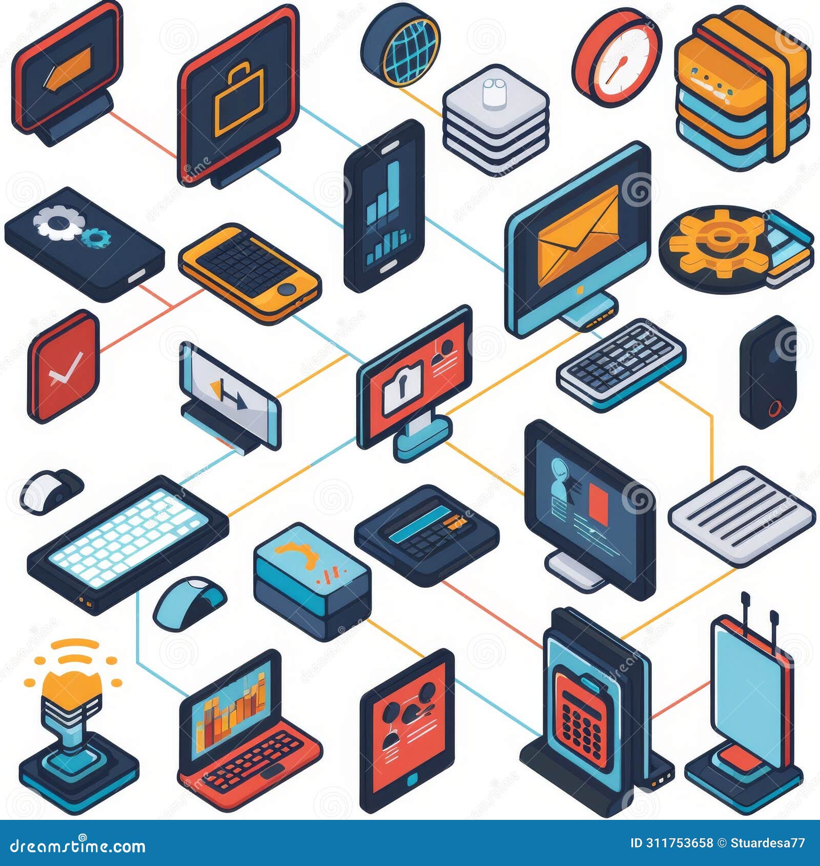 Isometric Tech Devices Connection Stock Illustration - Illustration of ...