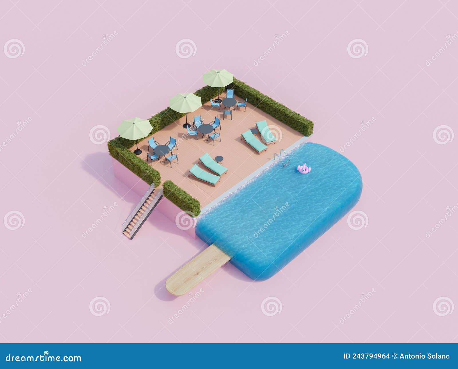 Isometric Terrace with Ice-cream Shaped Pool Stock Illustration ...