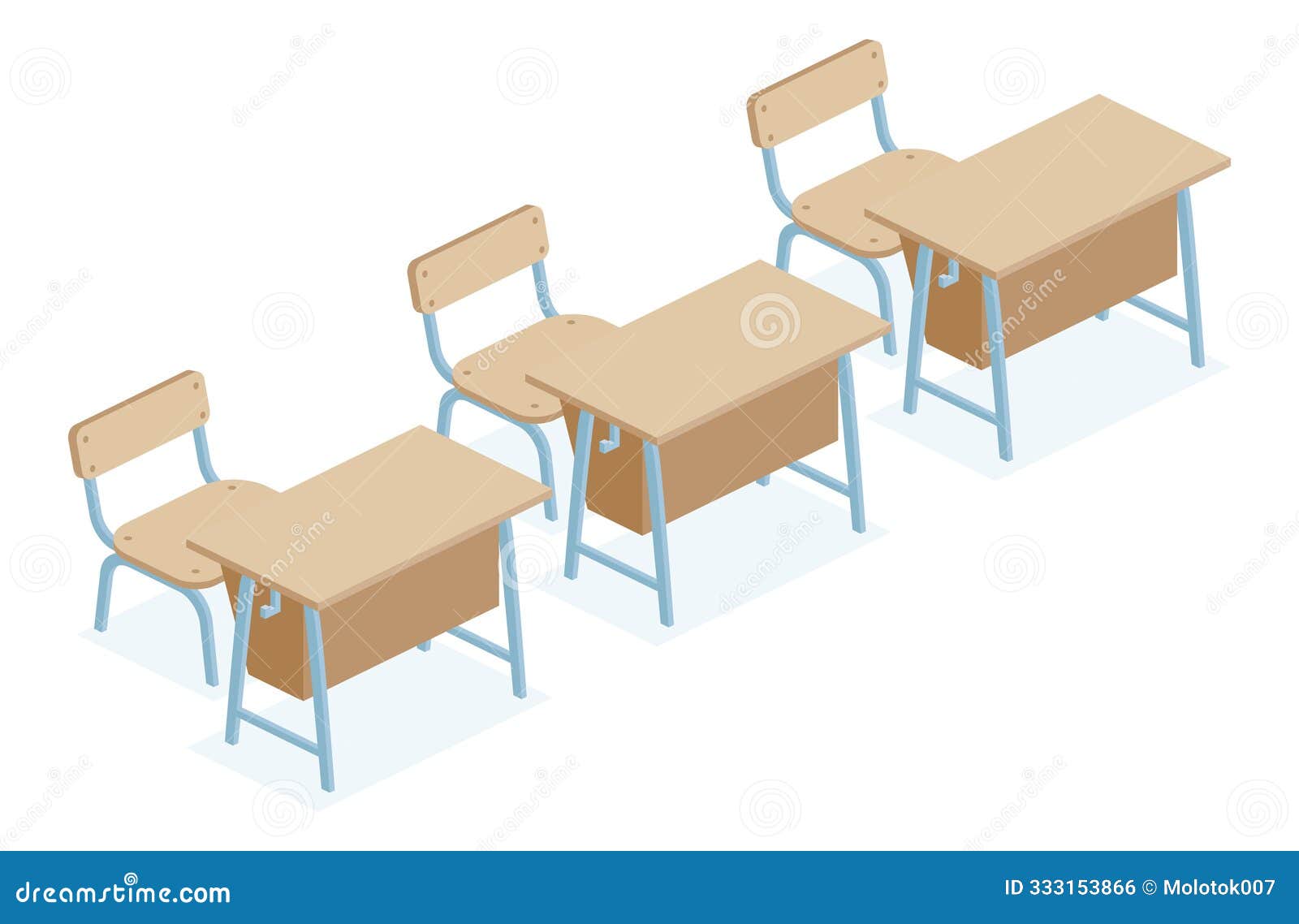 Isometric Three School Desk Tables And Chairs. Objects Isolated On ...
