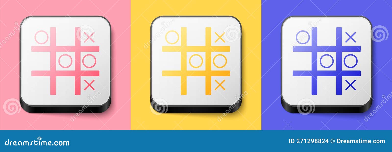 Isometric Tic Tac Toe Game Icon Isolated on Pink, Yellow and Blue ...