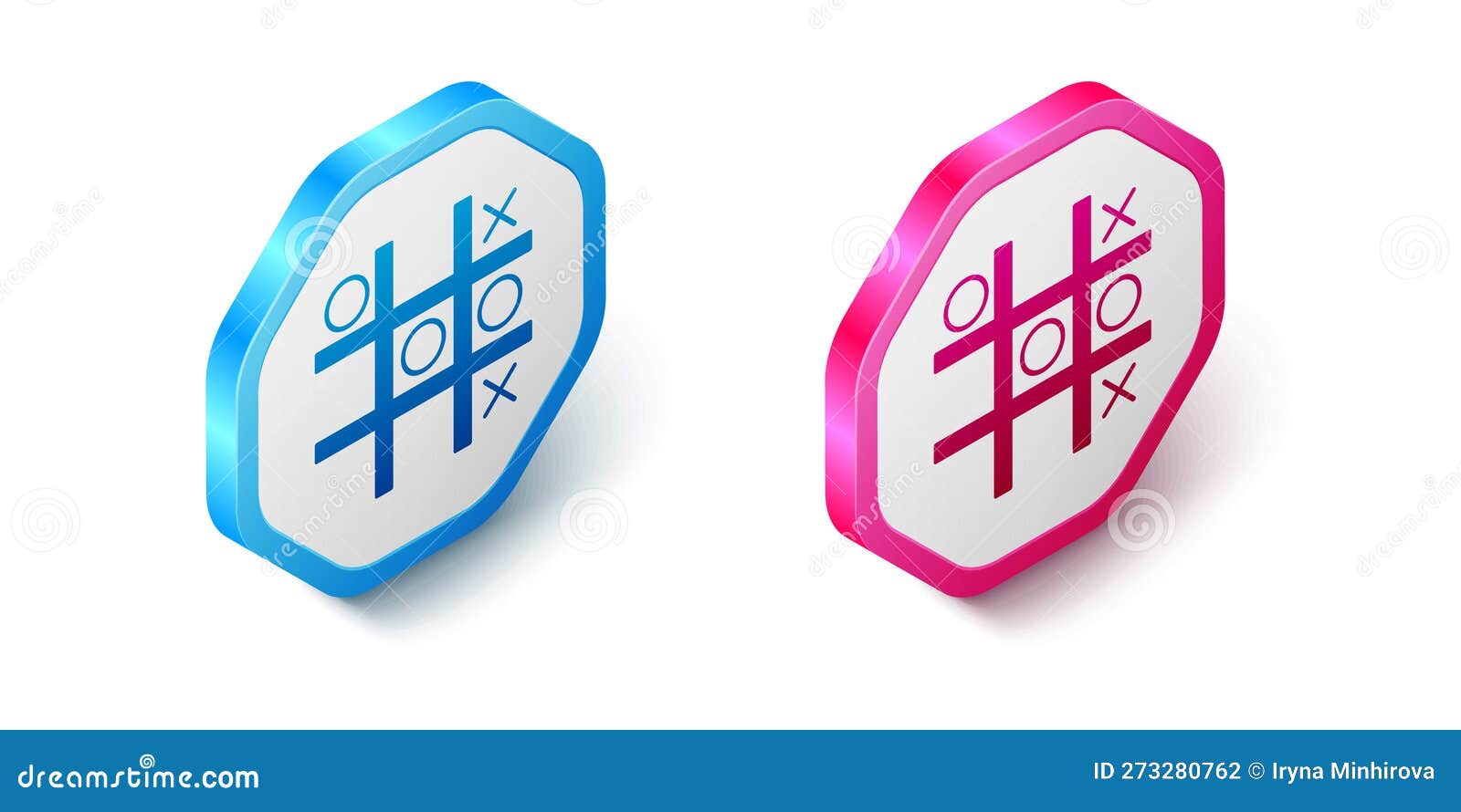 Isometric Tic Tac Toe Game Icon Isolated on White Background. Hexagon ...