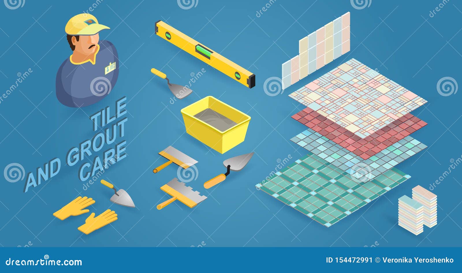 Isometric Tiler, Instruments and Tile. Builder, Tiled Floor Samples ...