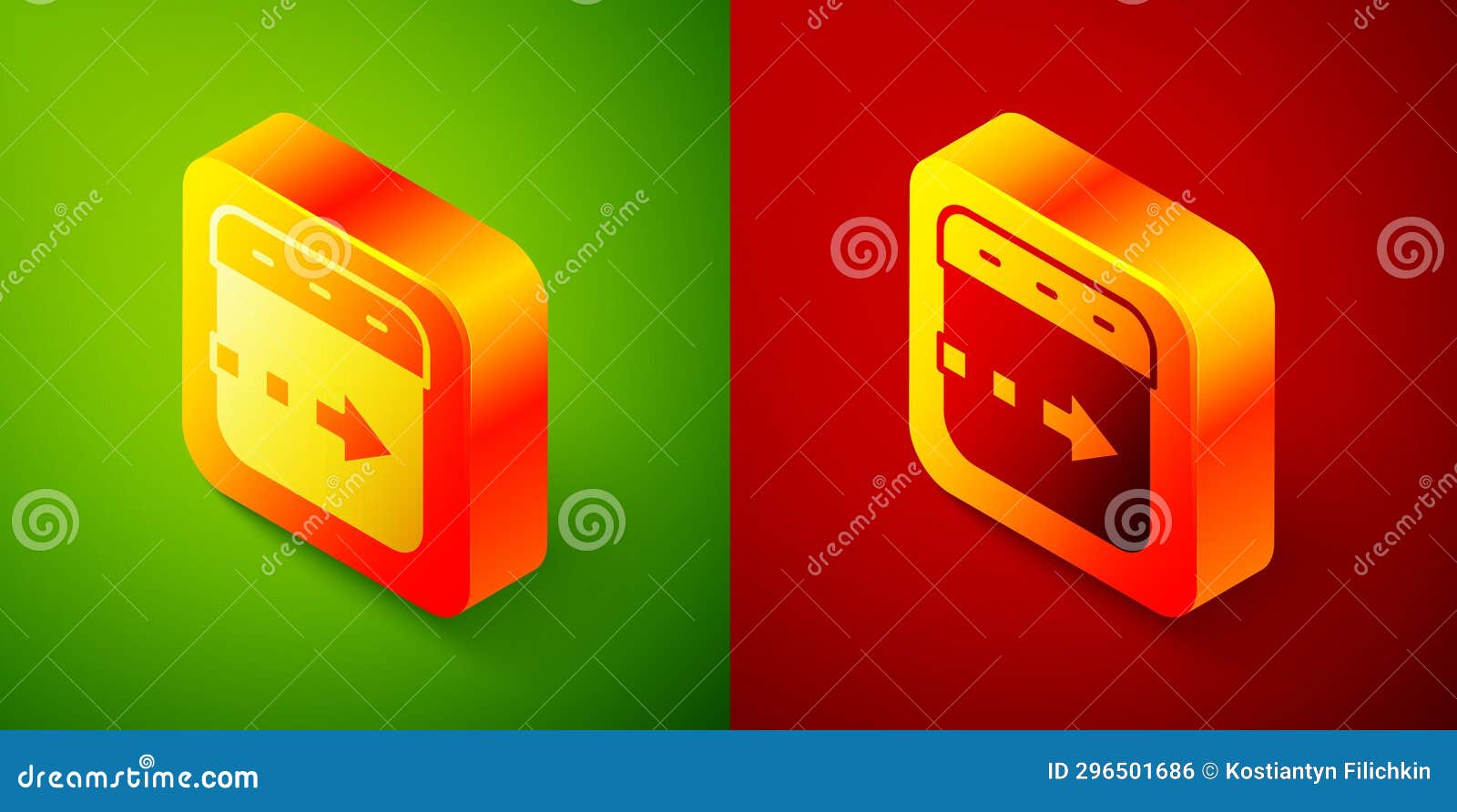 Isometric Time Flies on the Clock Icon Isolated on Green and Red ...