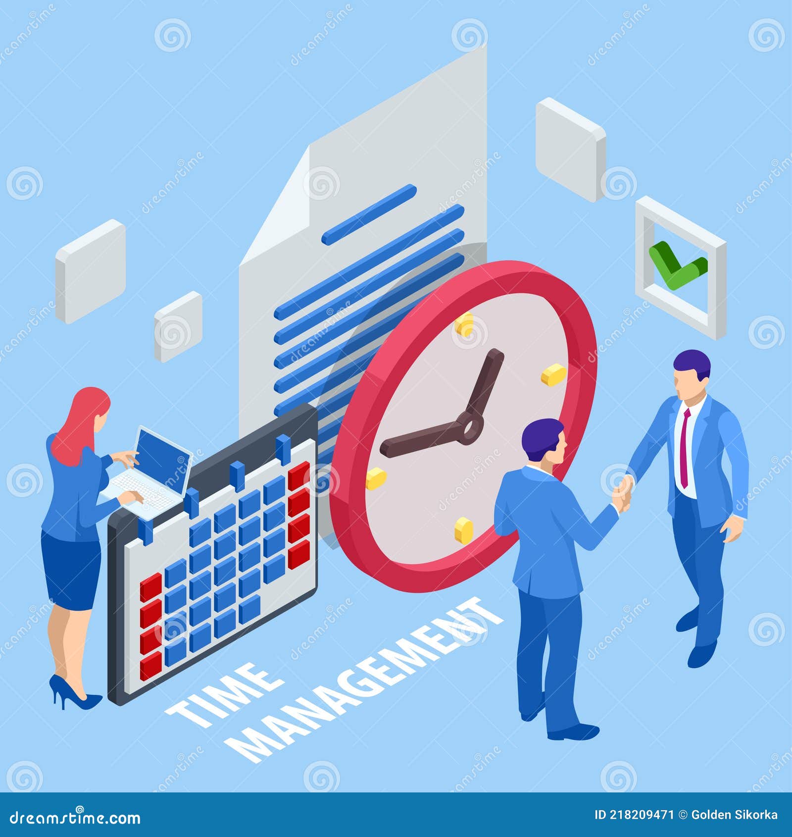 Isometric Time Management Background Vector Illustration ...