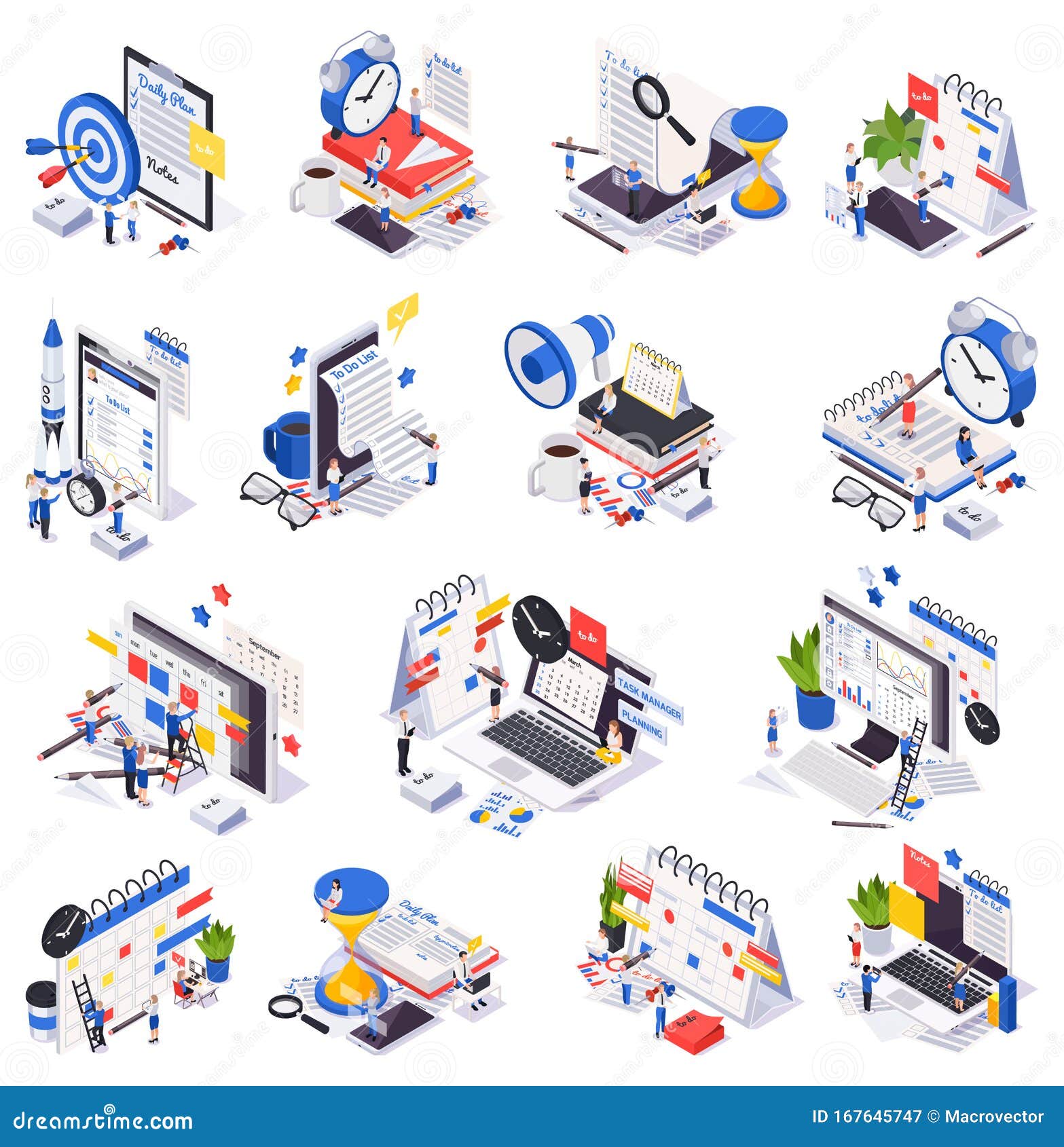 Isometric Time Management Planning Schedule Icon Set Stock Vector ...
