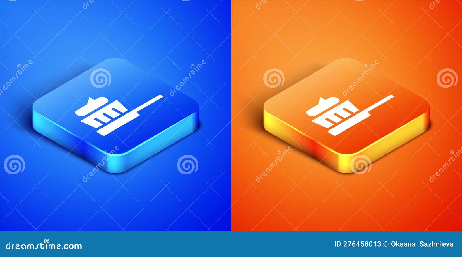Isometric Toothbrush with Toothpaste Icon Isolated on Blue and Orange ...