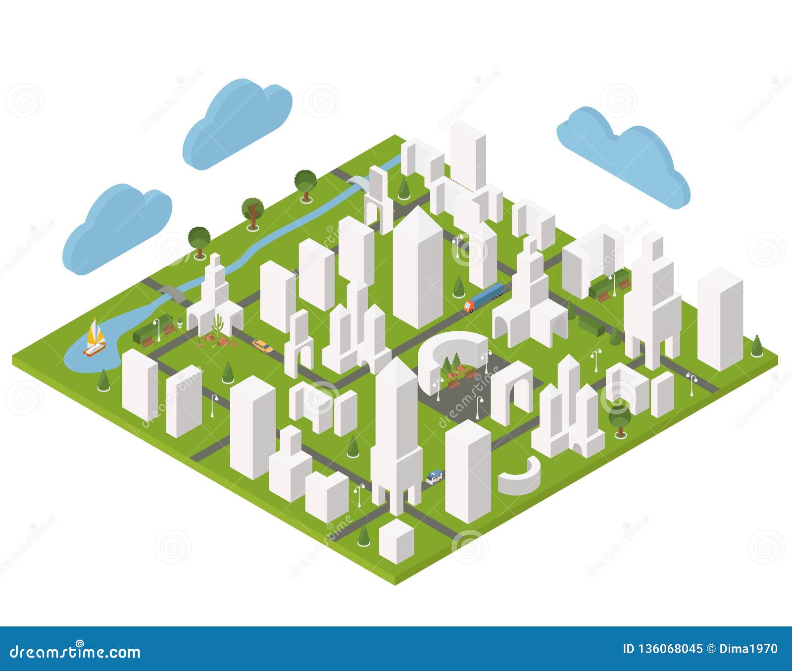 Isometric Town Constructor Set for Creating Your City Map. Simple ...