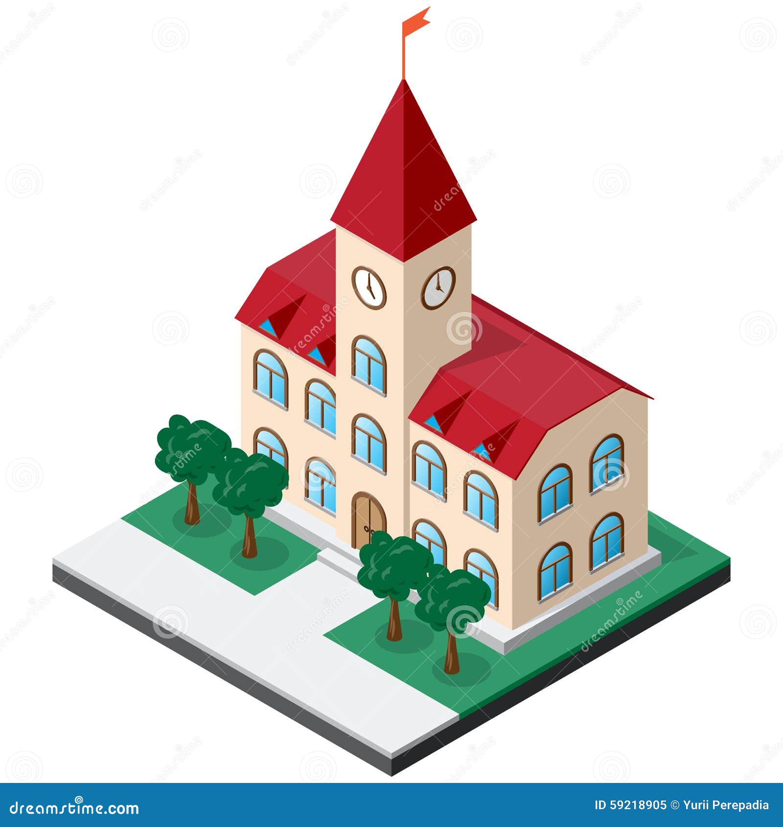 Isometric Town Hall Building Stock Vector - Illustration of belfry ...