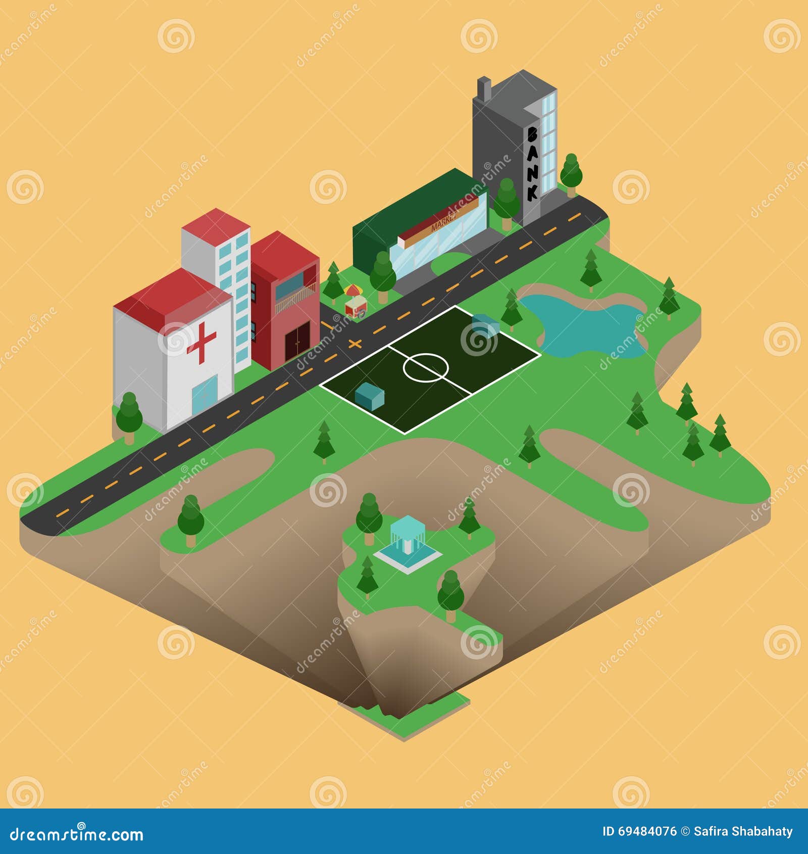 Isometric Town stock vector. Illustration of architecture - 69484076