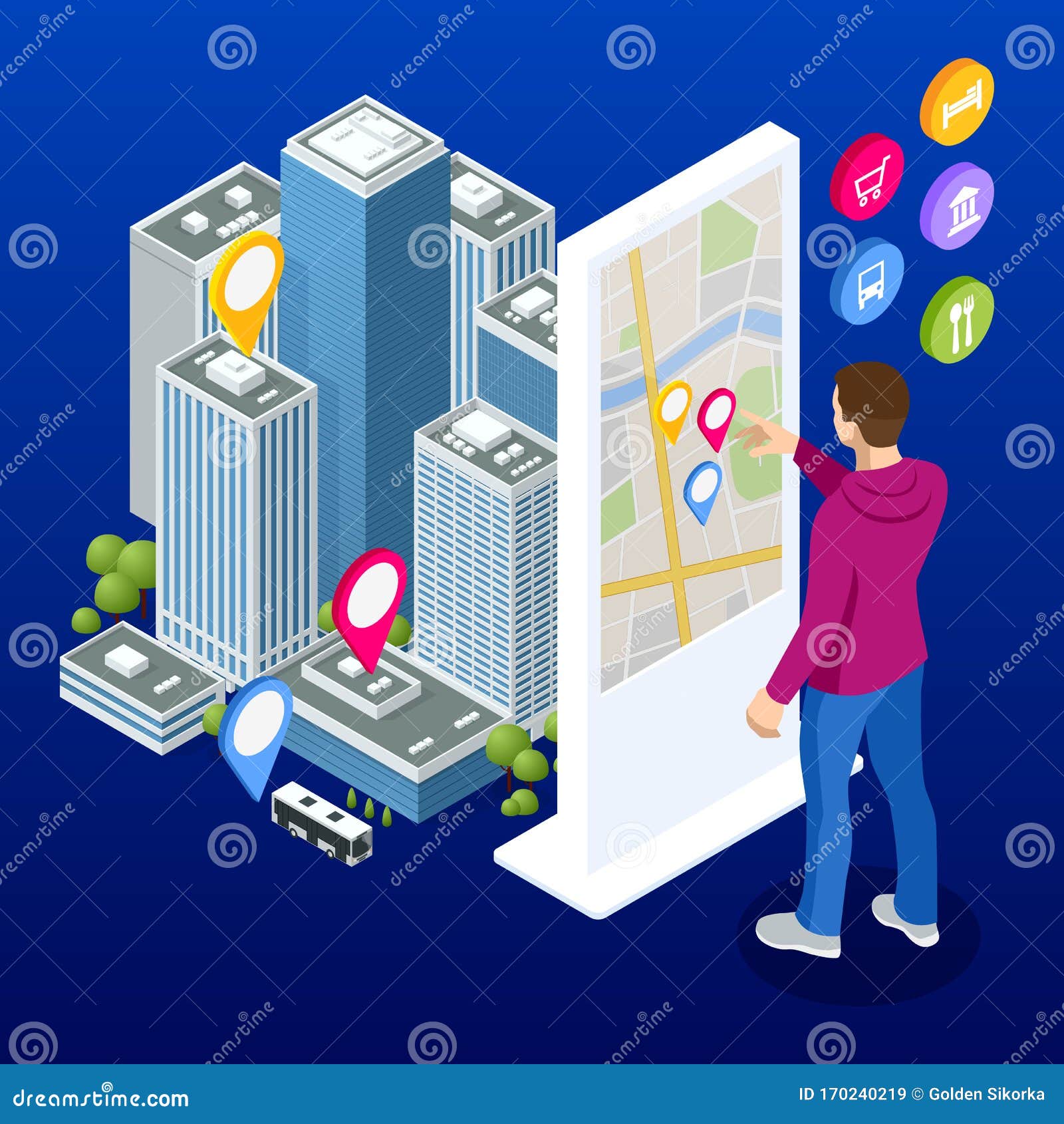 Isometric Town Map with GPS Navigation Mobile Application, Traveling ...