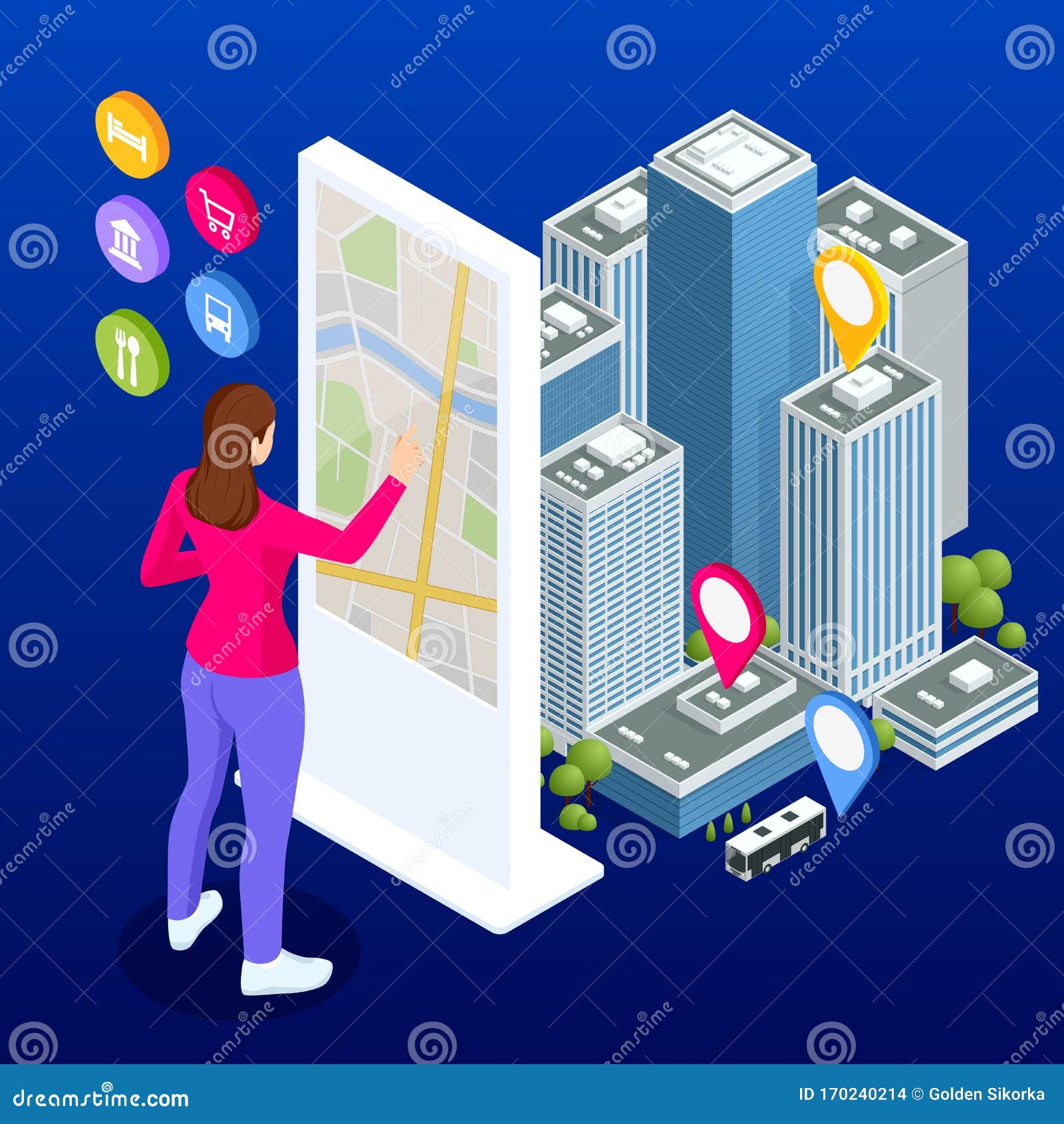 Isometric Town Map with GPS Navigation Mobile Application, Traveling ...