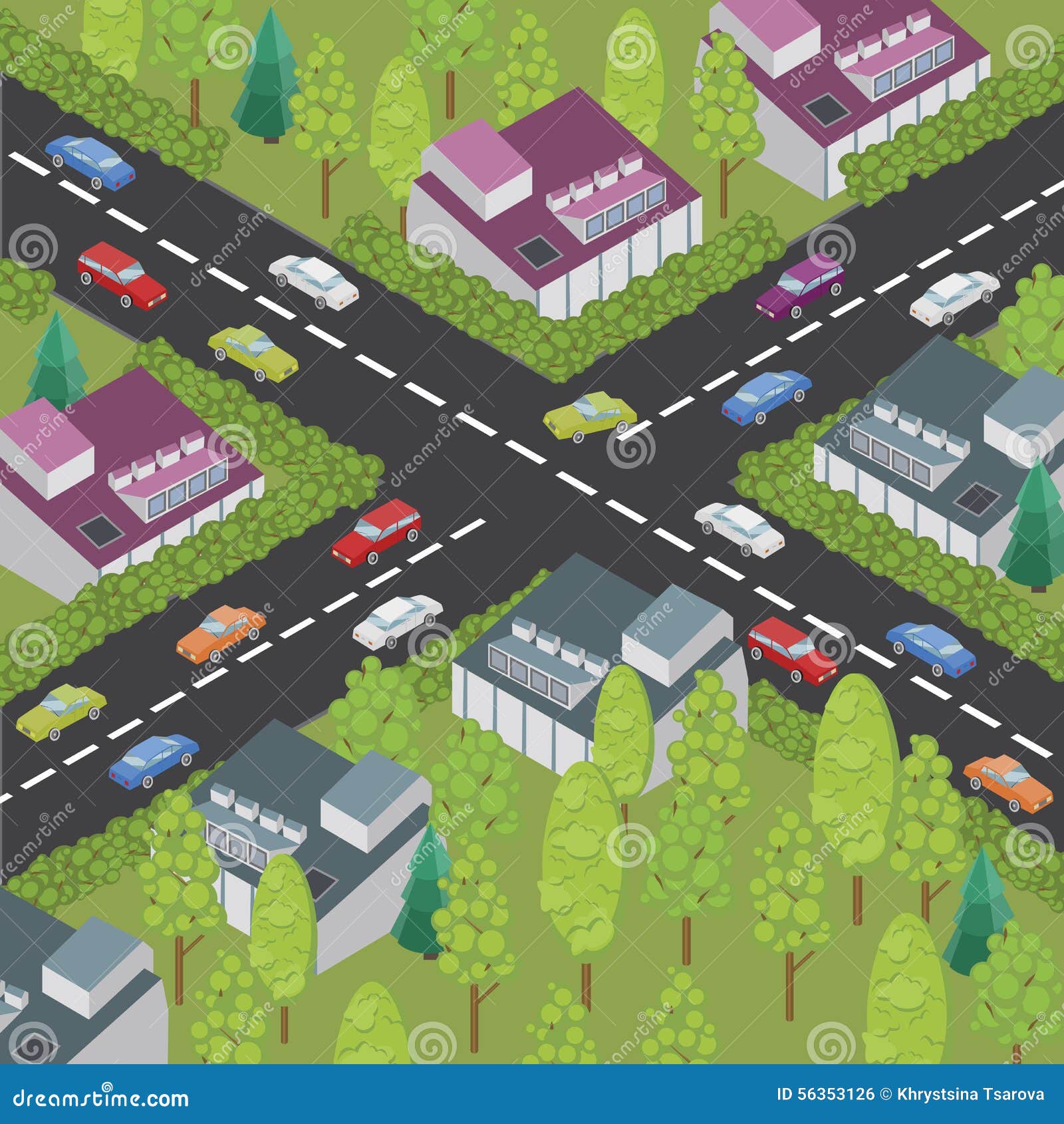 Isometric town and road stock vector. Illustration of property - 56353126
