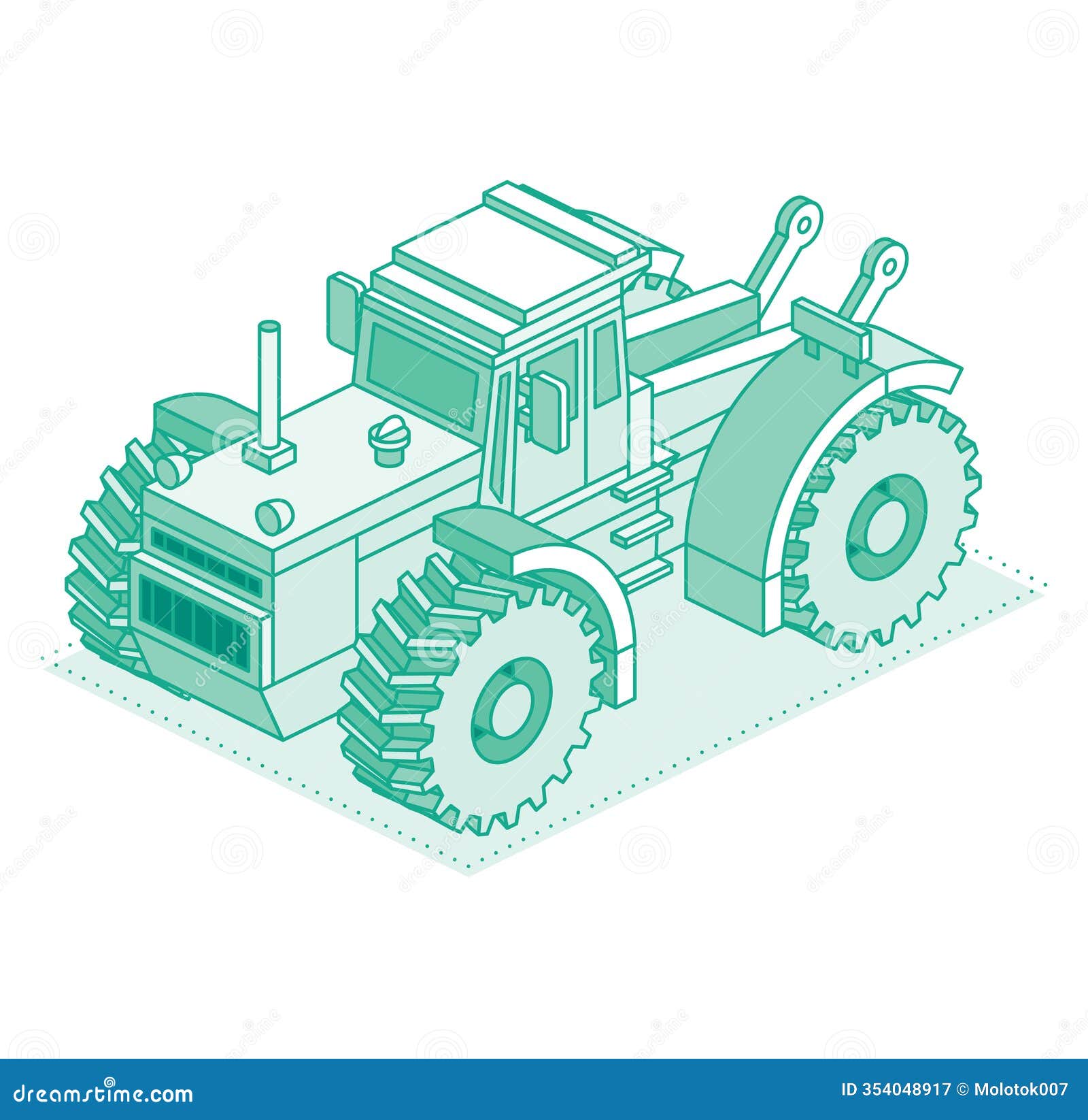 Isometric Tractor Isolated on White Background. Outline Object. Large ...