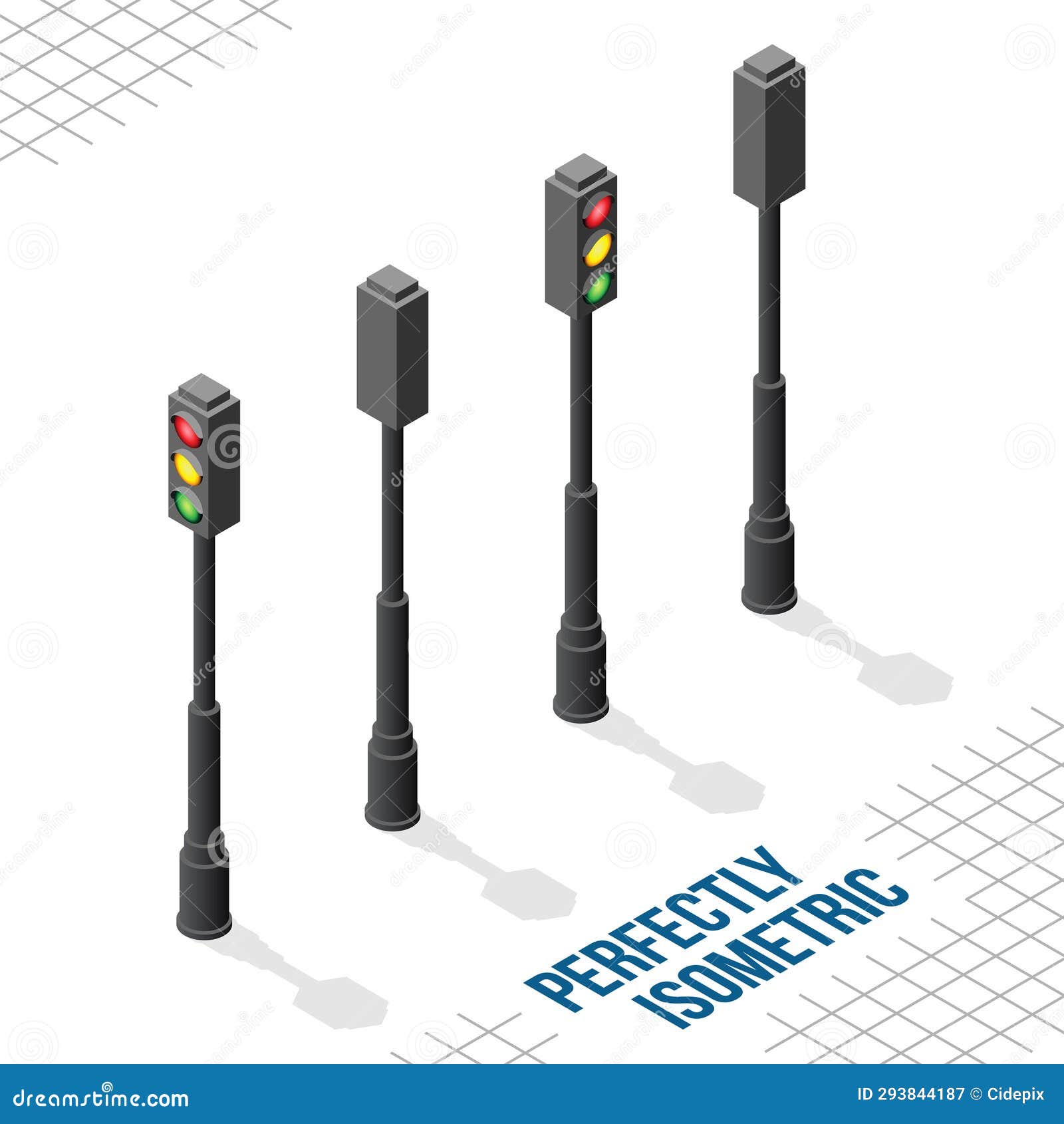 Isometric 4 Traffic Light Posts Stock Vector - Illustration of lantern ...