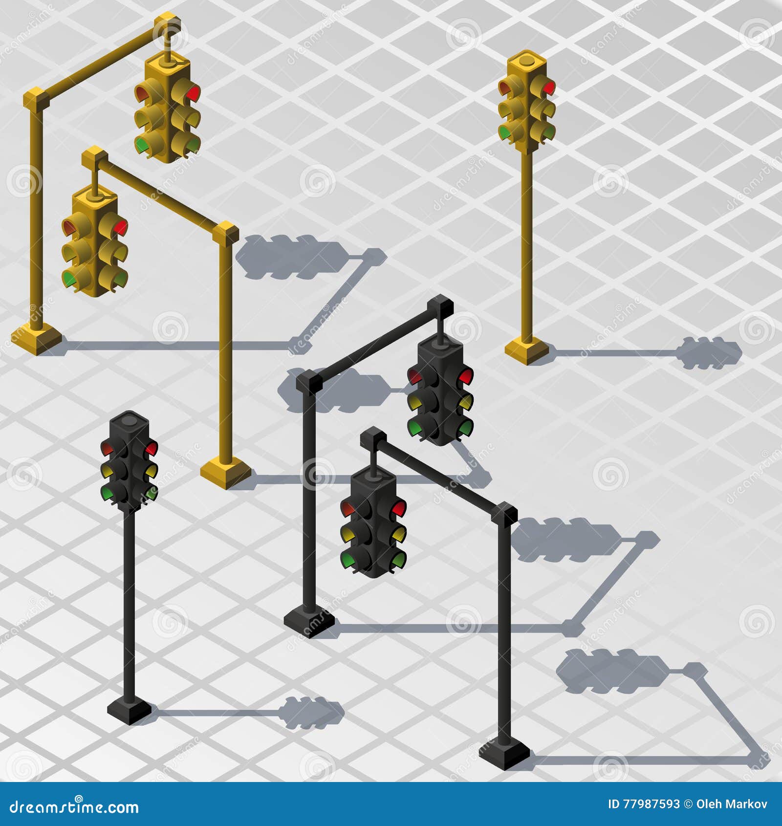 Isometric traffic lights. stock vector. Illustration of flow - 77987593