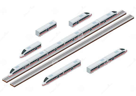 Isometric Train Tracks and Modern High Speed Train Stock Vector ...