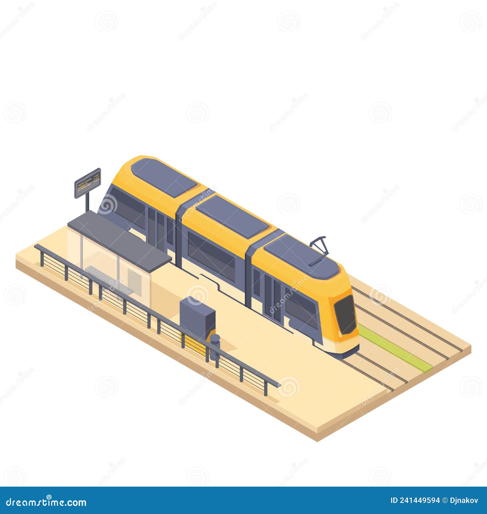 Tram On The Stop. Tram Stop Isometric Icon Set Vector Graphic ...