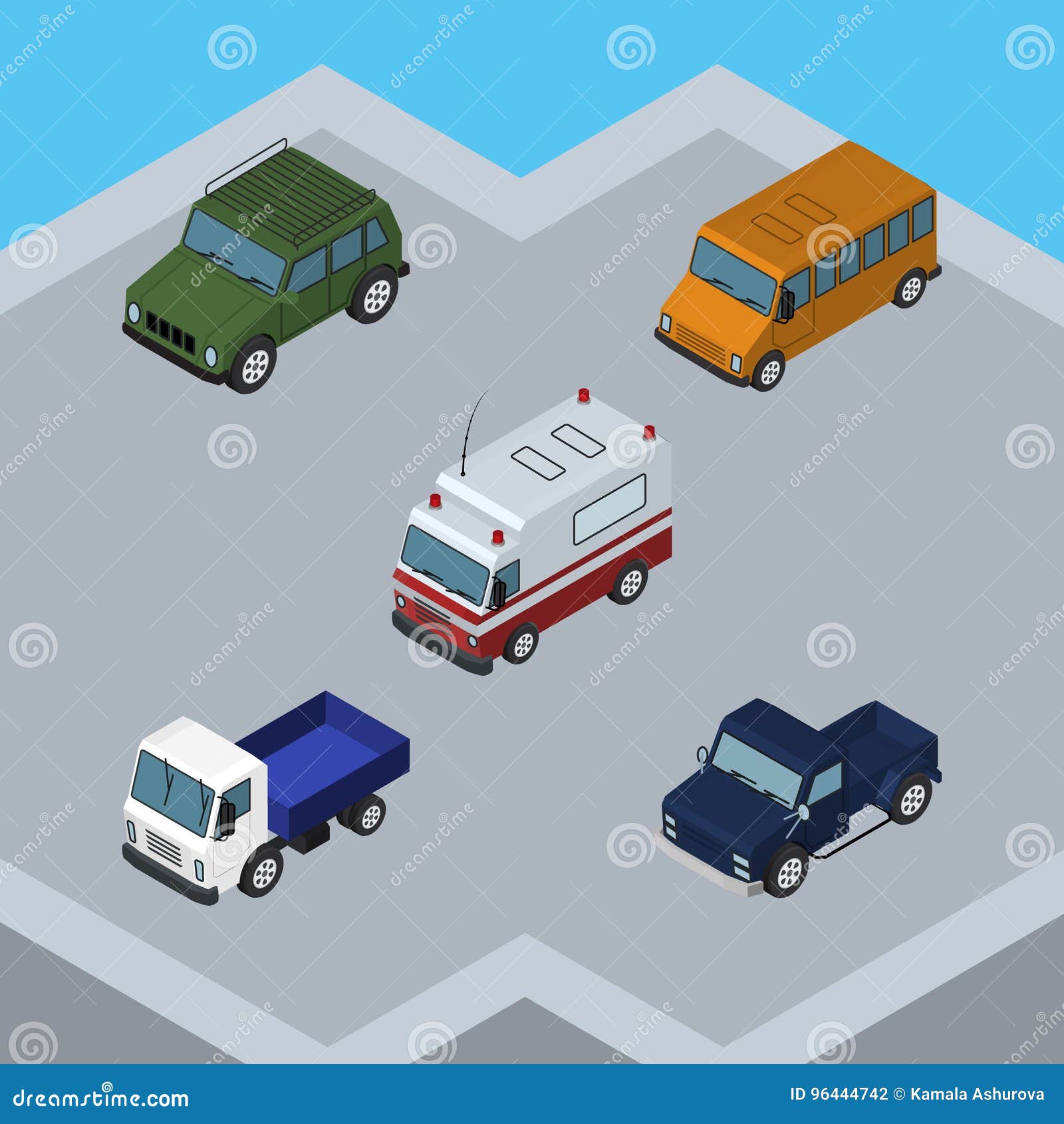 Isometric Transport Set Of Suv, Autobus, Armored And Other Vector ...