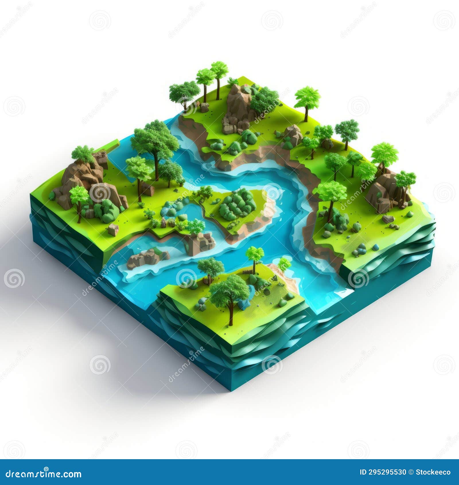 Vivid 3d Isometric Landscape with Trees and River Stock Illustration ...