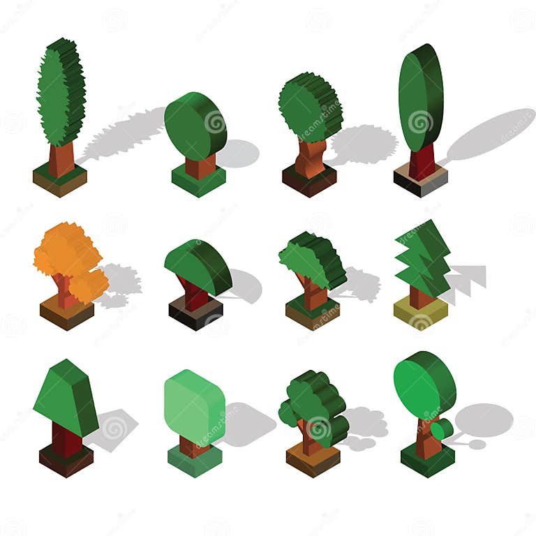 Isometric Tree. Set of Different Trees with Shade in Isometric P Stock ...