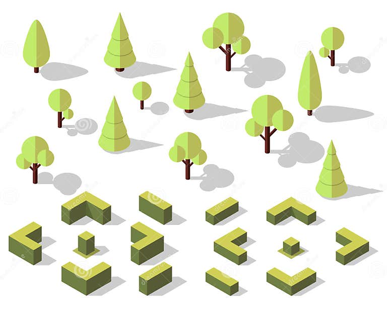 Isometric trees elements stock vector. Illustration of graphic - 69498130