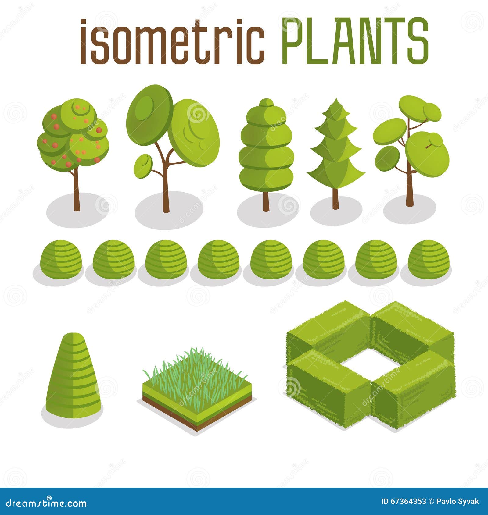 Isometric Trees, Grass and City Plants Set Stock Vector - Illustration ...