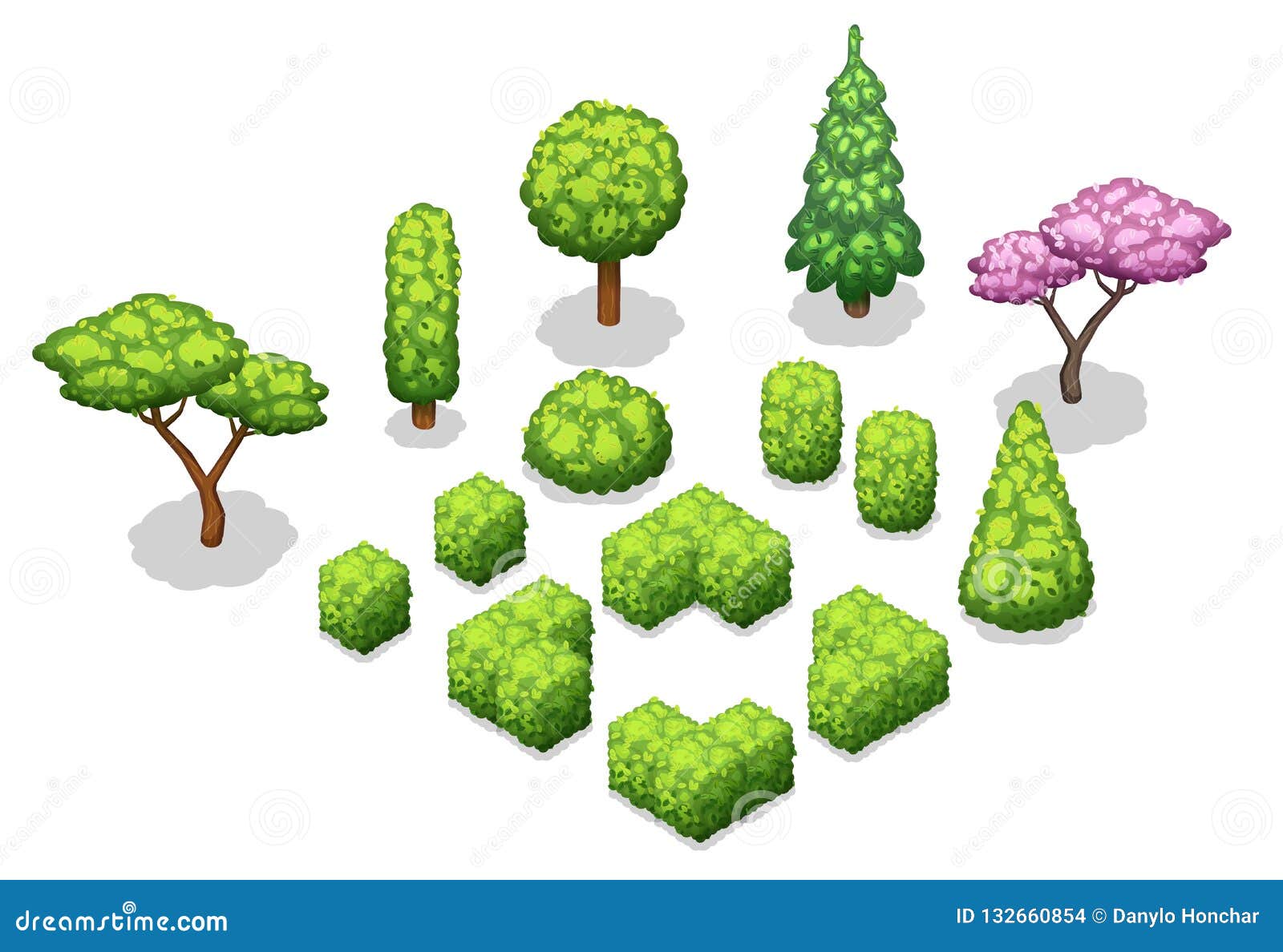 Isometric Trees and Park Objects. Isolated Vector Illustrations. Stock ...
