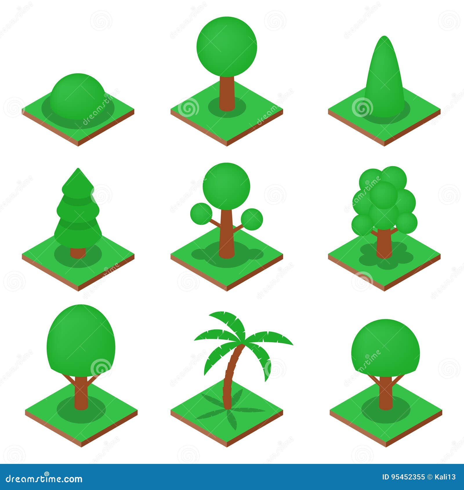 Isometric trees set stock vector. Illustration of grass - 95452355