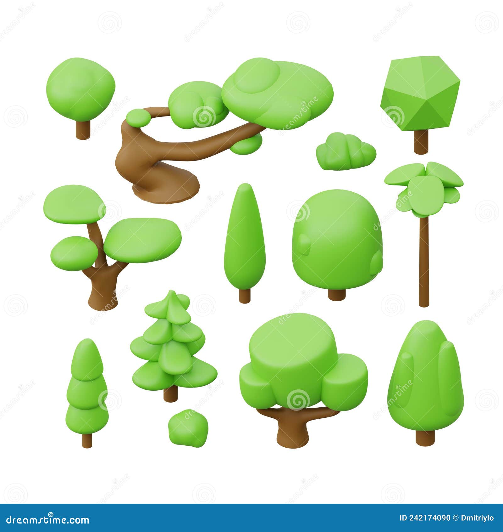 Isometric Trees Set. 3D Rendered Illustration. Stock Illustration ...