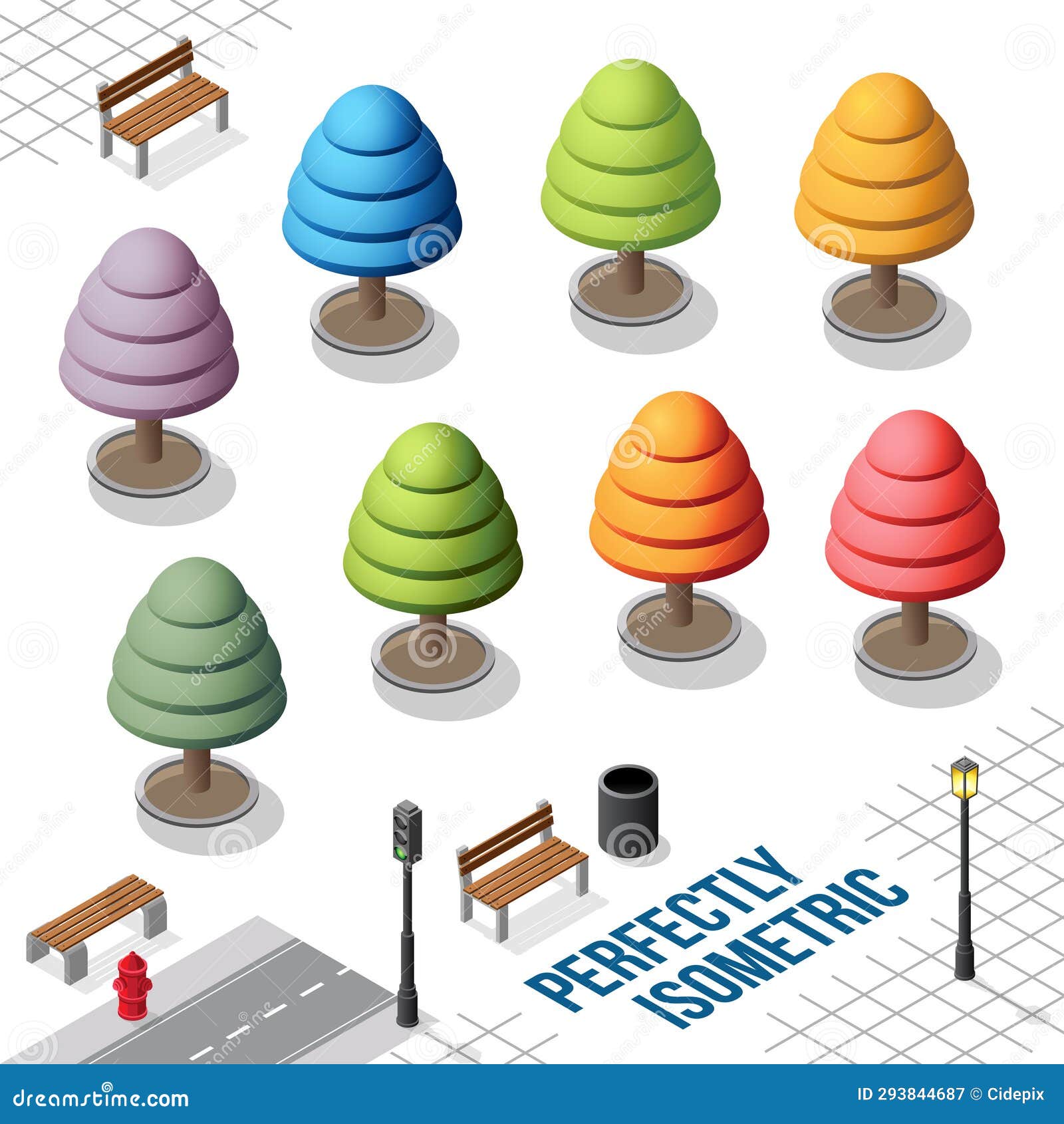 Isometric Trees Set 18 Isolated on White Stock Vector - Illustration of ...