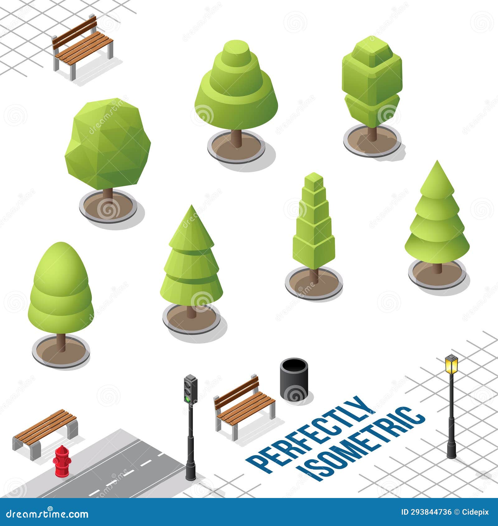 Isometric Trees Set 22 Isolated on White Stock Vector - Illustration of ...