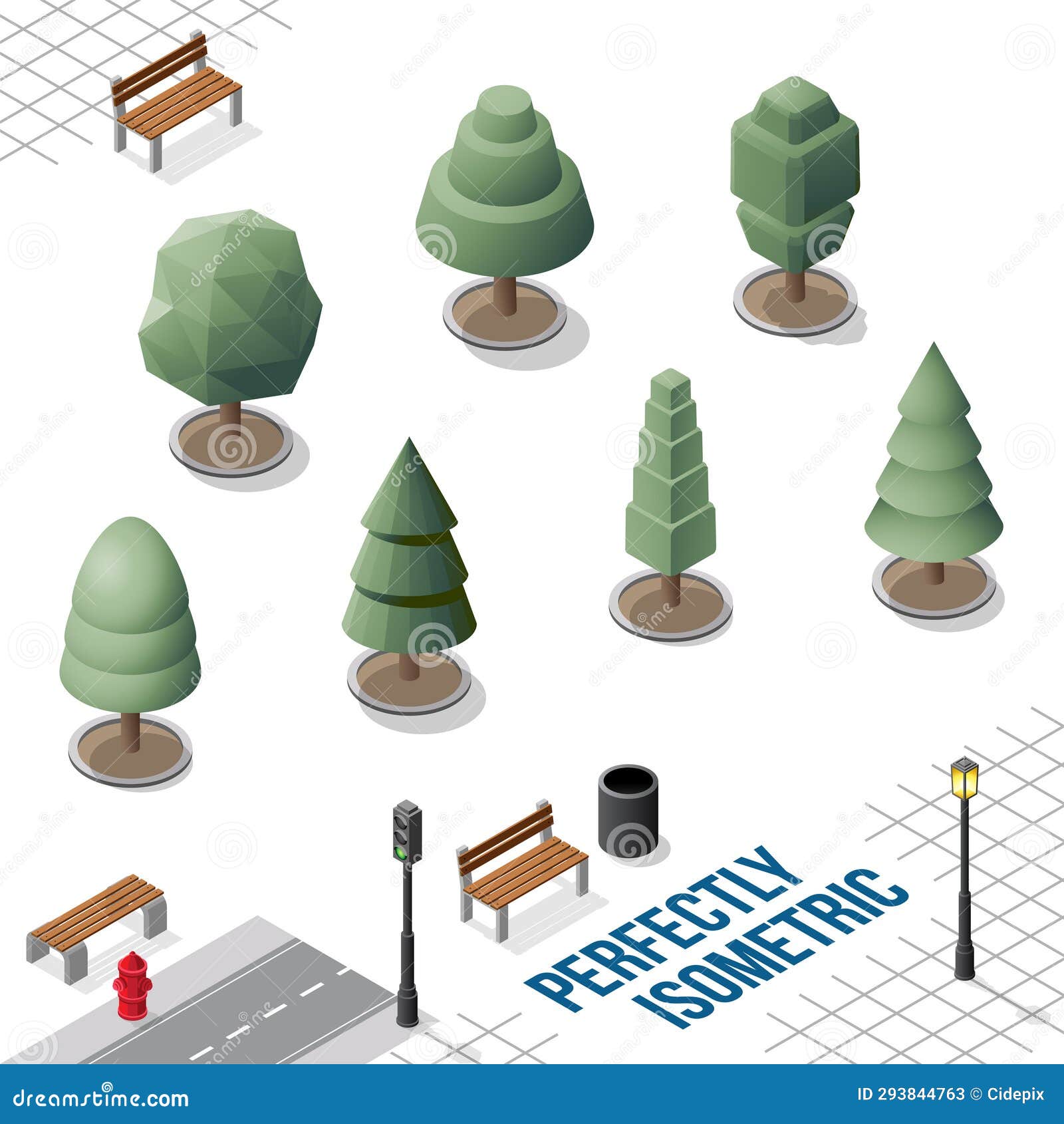 Isometric Trees Set 25 Isolated on White Stock Vector - Illustration of ...