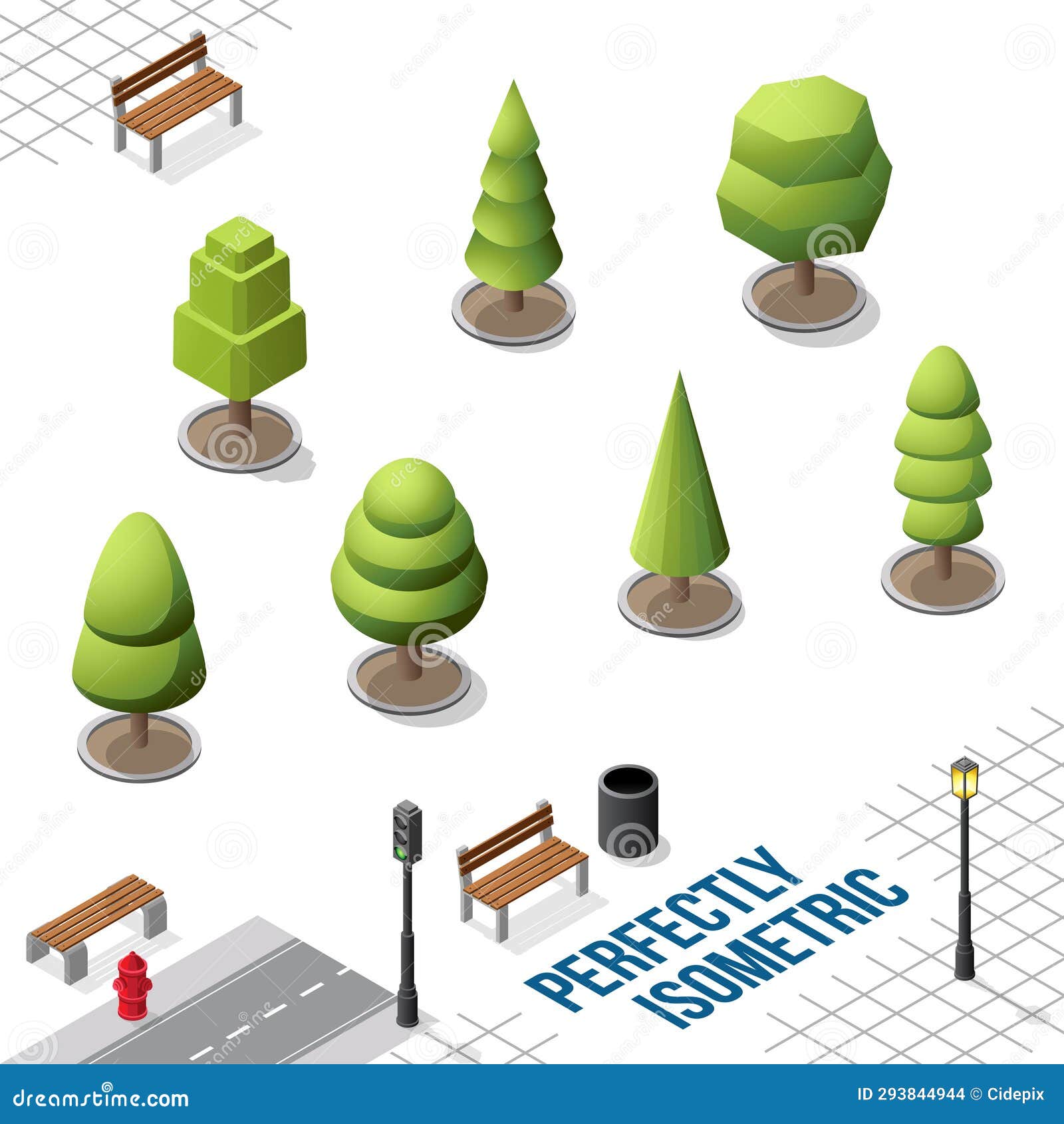 Isometric Trees Set 39 Isolated on White Stock Vector - Illustration of ...