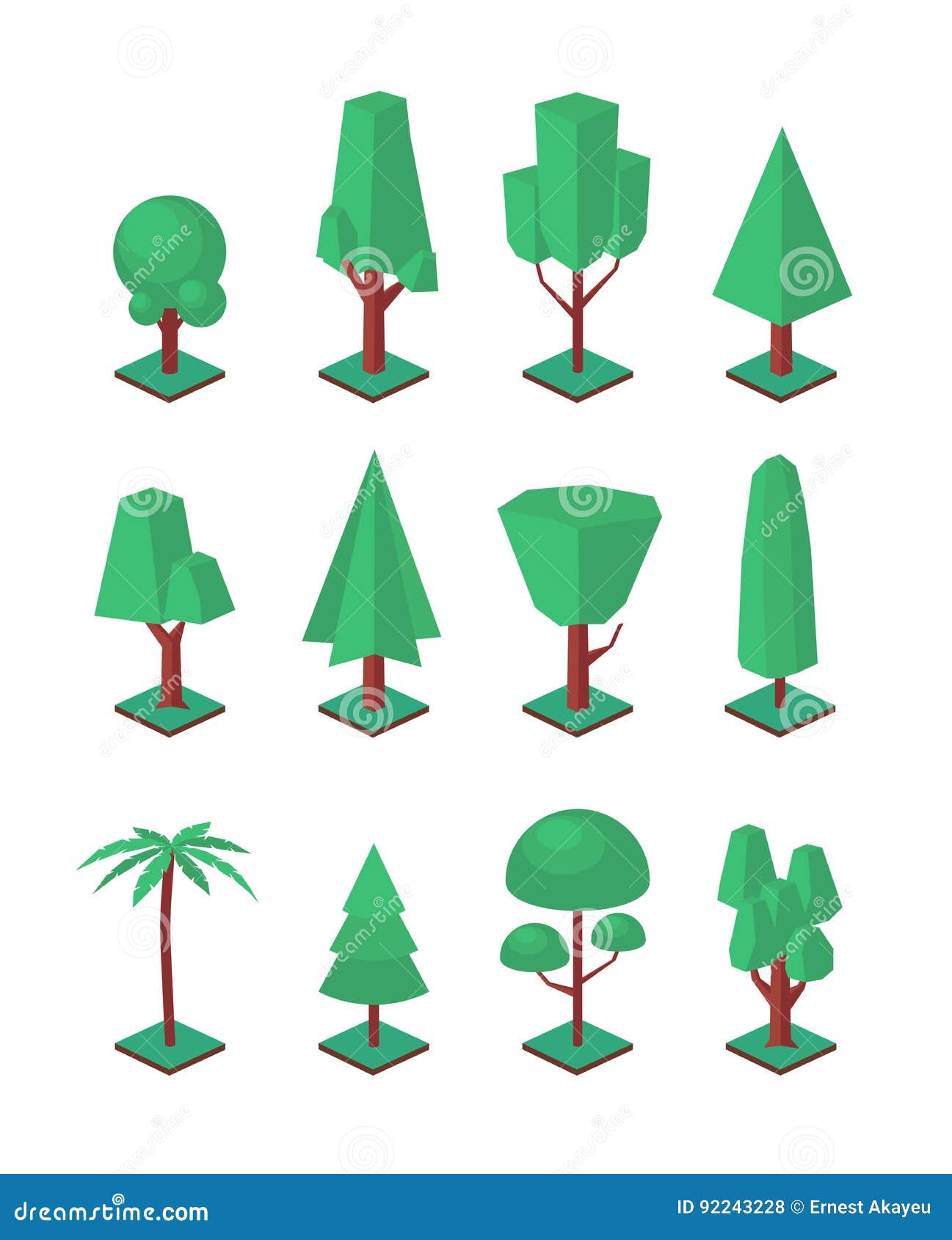 Isometric Trees Set. Vector Objects for Landscape Construction Kit ...