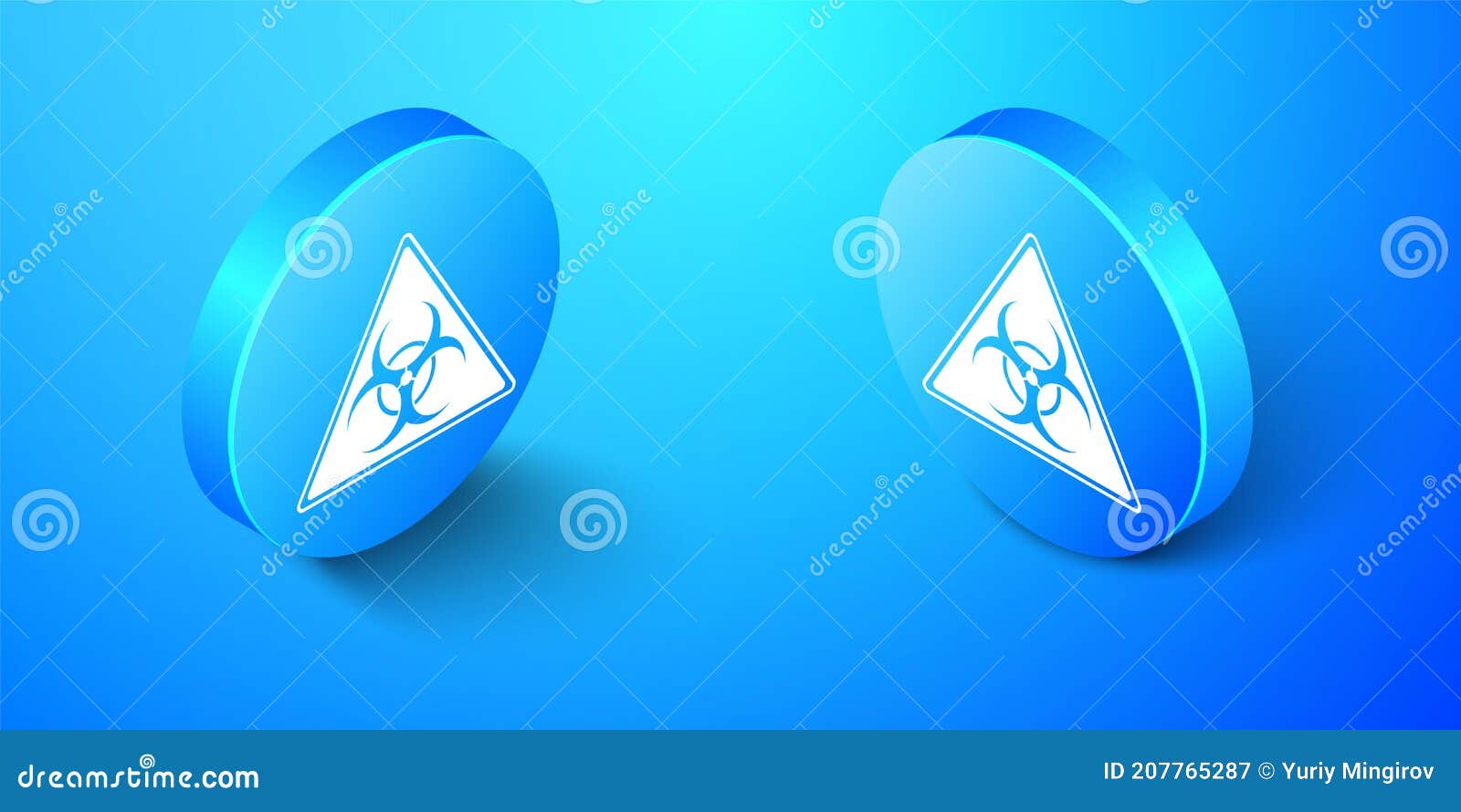 Isometric Triangle Sign with Biohazard Symbol Icon Isolated on Blue ...