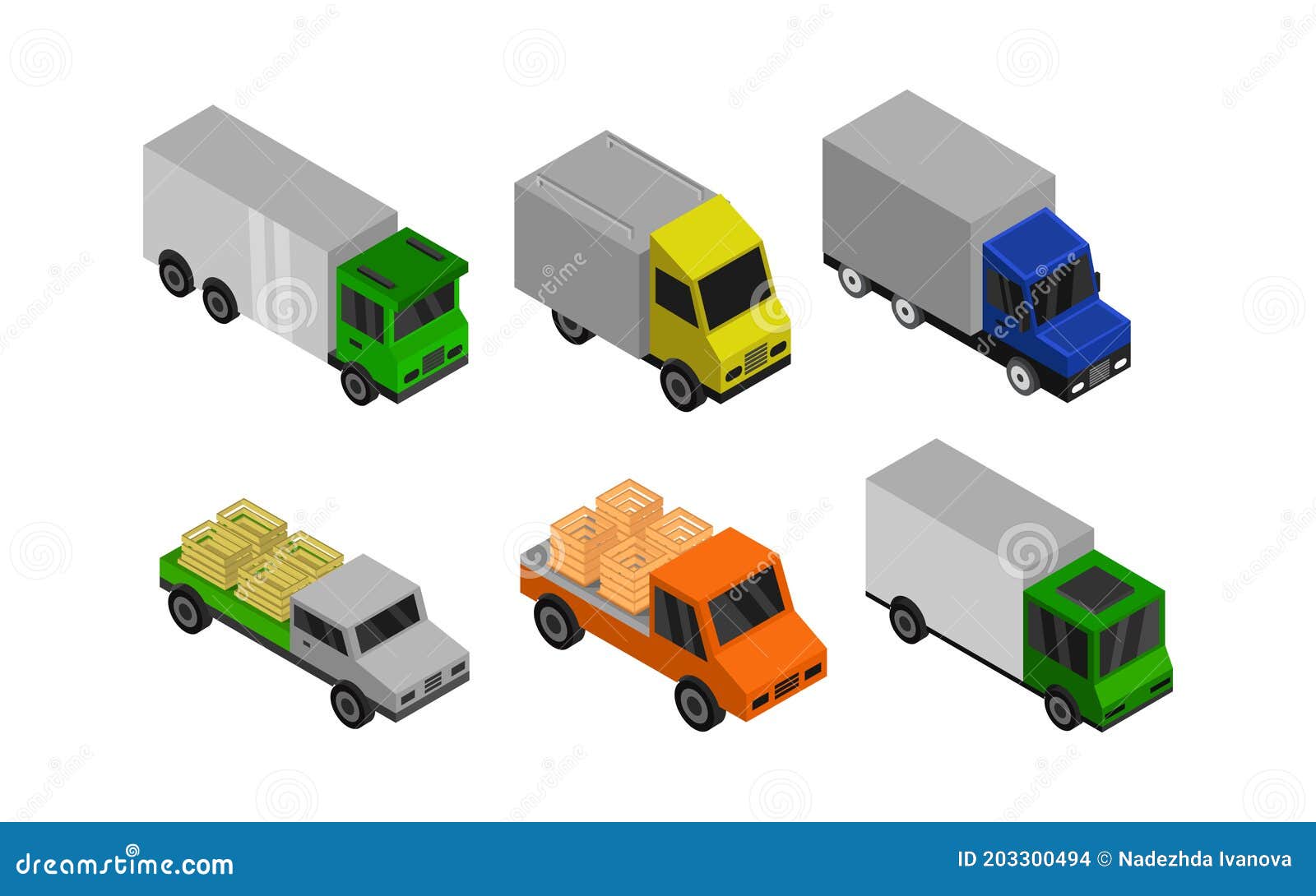 Isometric Truck Set Vector Illustration Stock Illustration ...