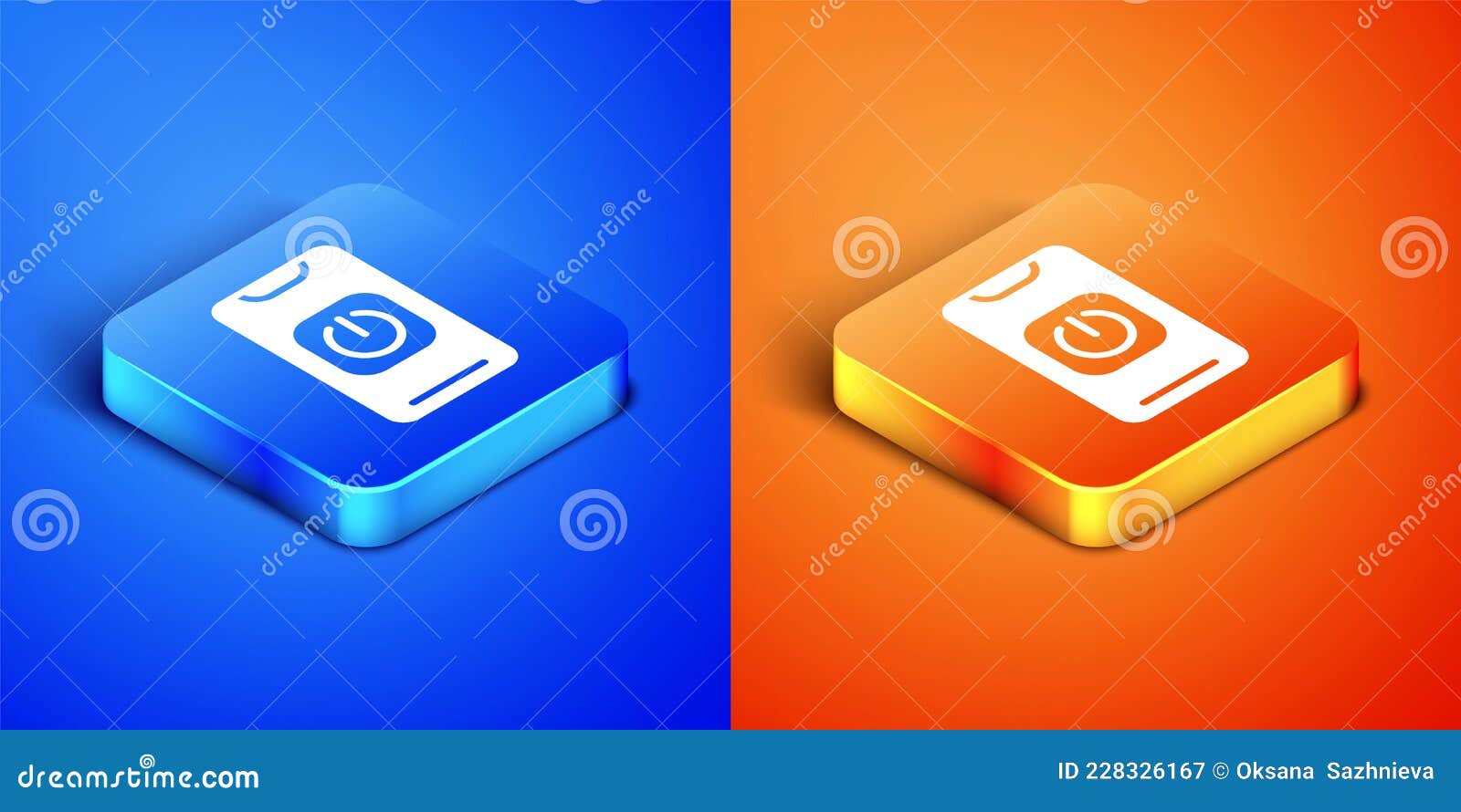 Isometric Turn Off Robot from Phone Icon Isolated on Blue and Orange ...