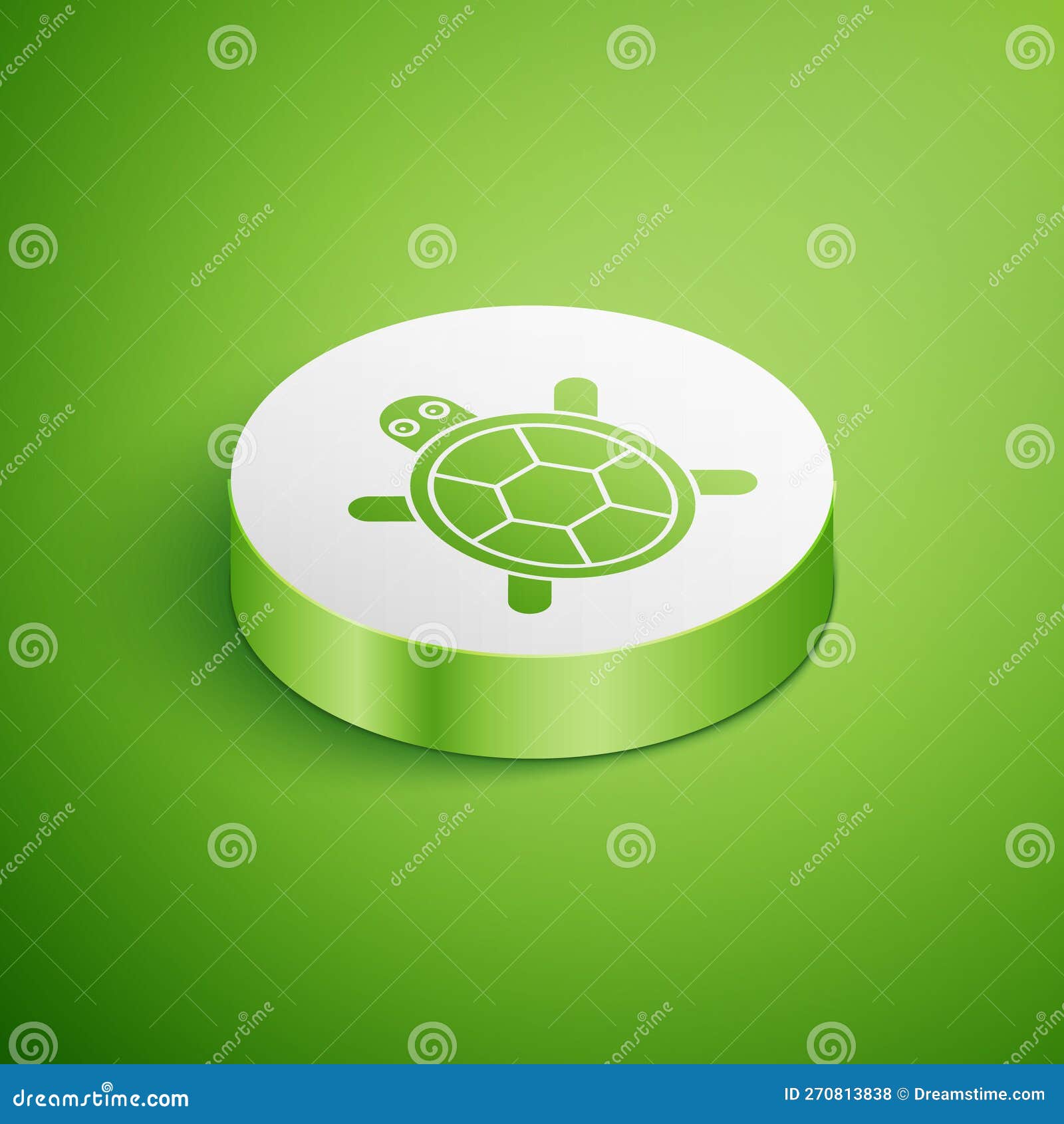 Isometric Turtle Icon Isolated on Green Background. White Circle Button ...