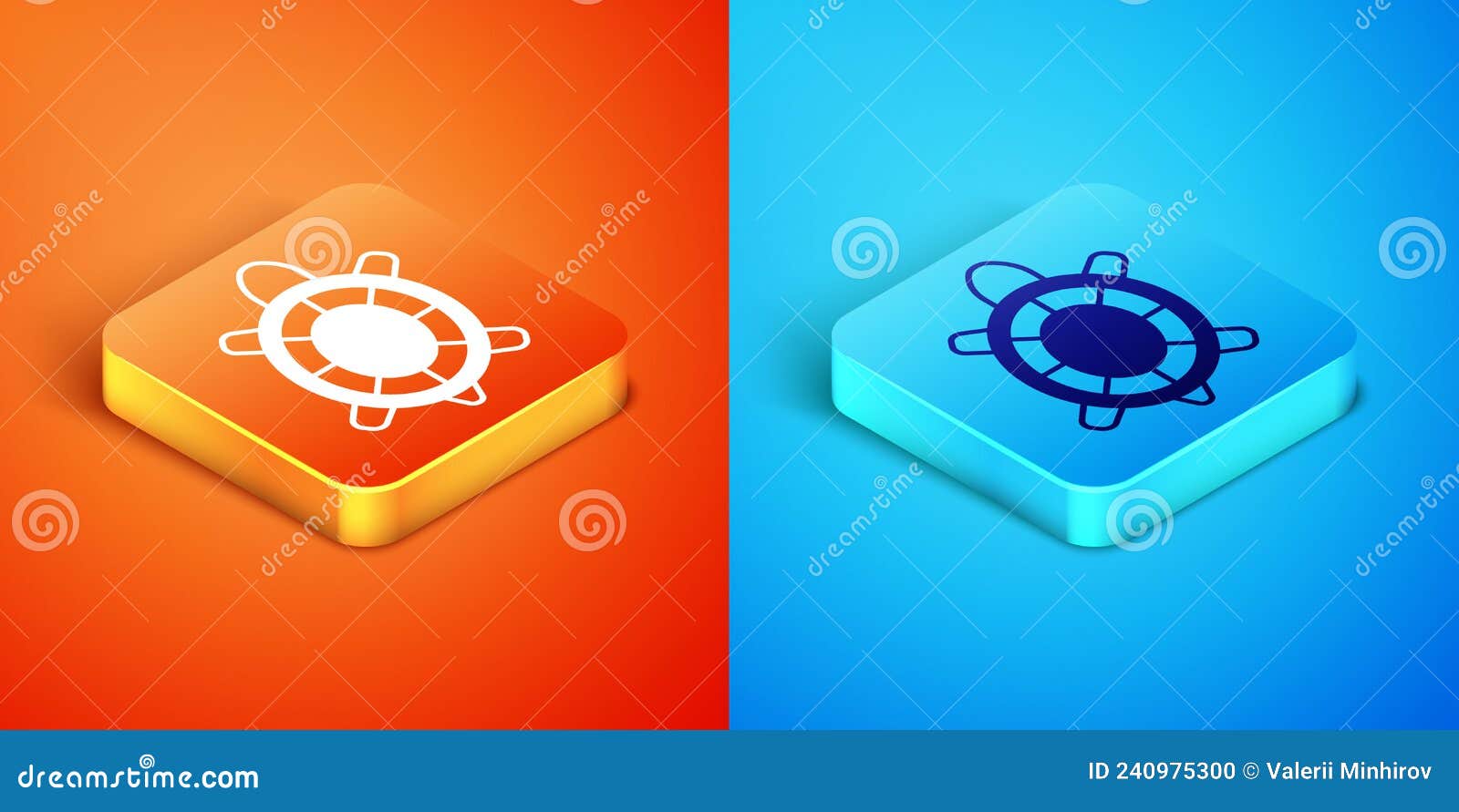 Isometric Turtle Icon Isolated on Orange and Blue Background. Vector ...