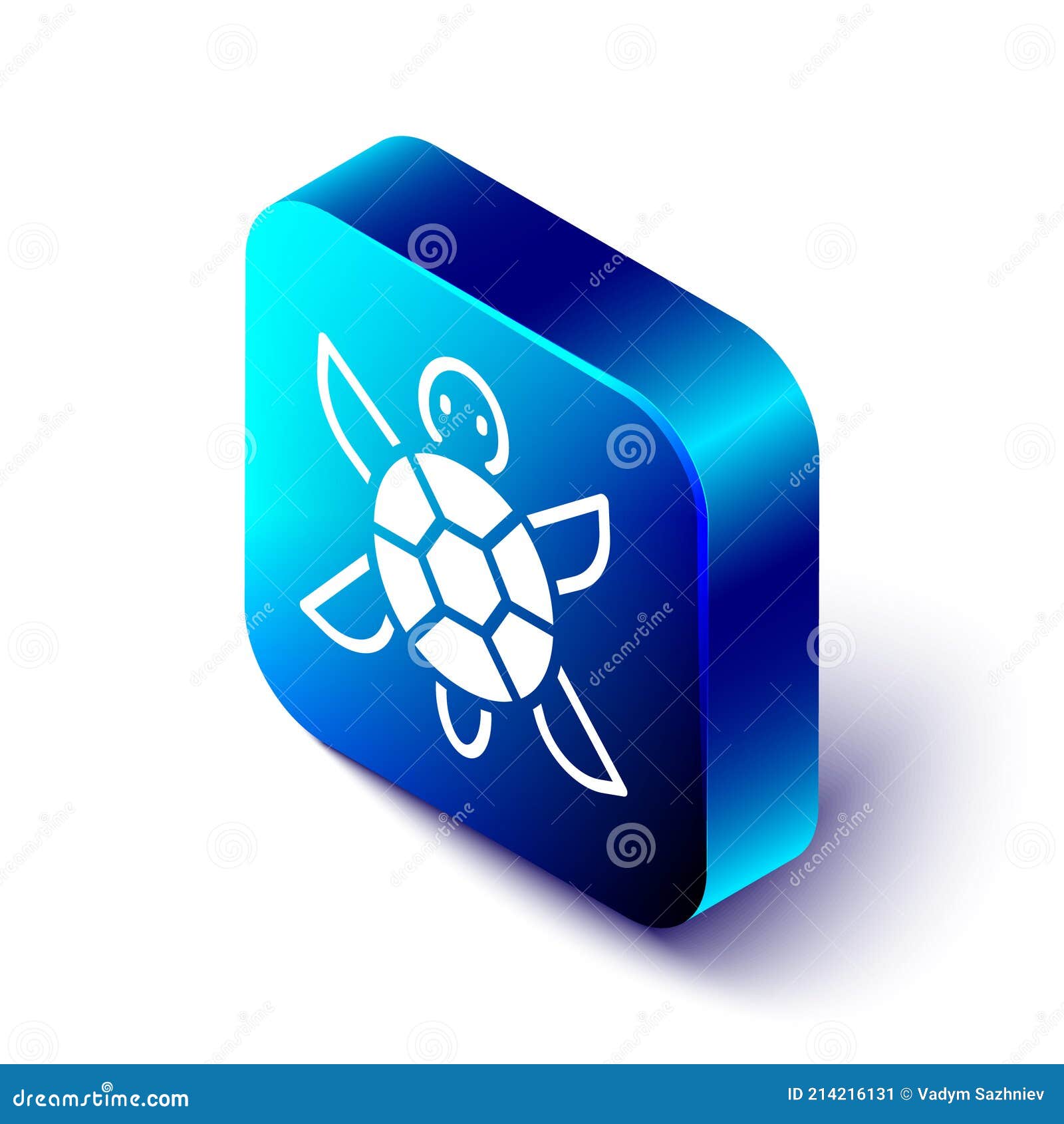Isometric Turtle Icon Isolated on White Background. Blue Square Button ...