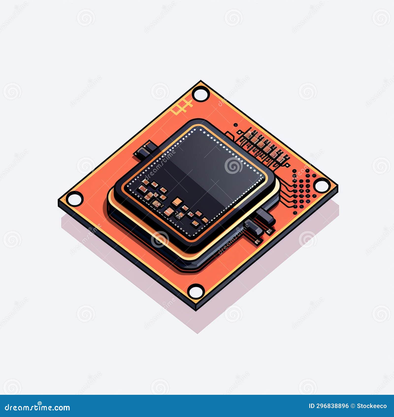 Isometric Tv Chip and Processor Illustration in Light Pink and Dark ...