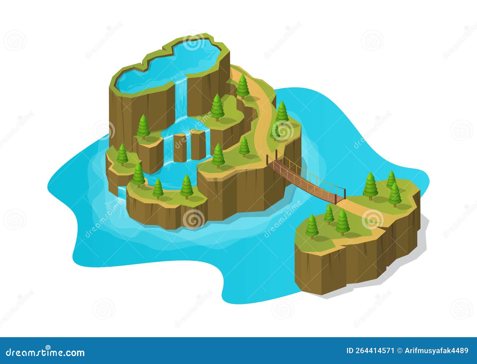 Isometric Two Mountain Islands with Beautiful Waterfall Stock Vector ...