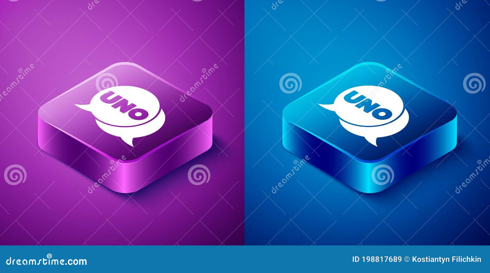 Isometric Uno Card Game Icon Isolated on Blue and Purple Background ...