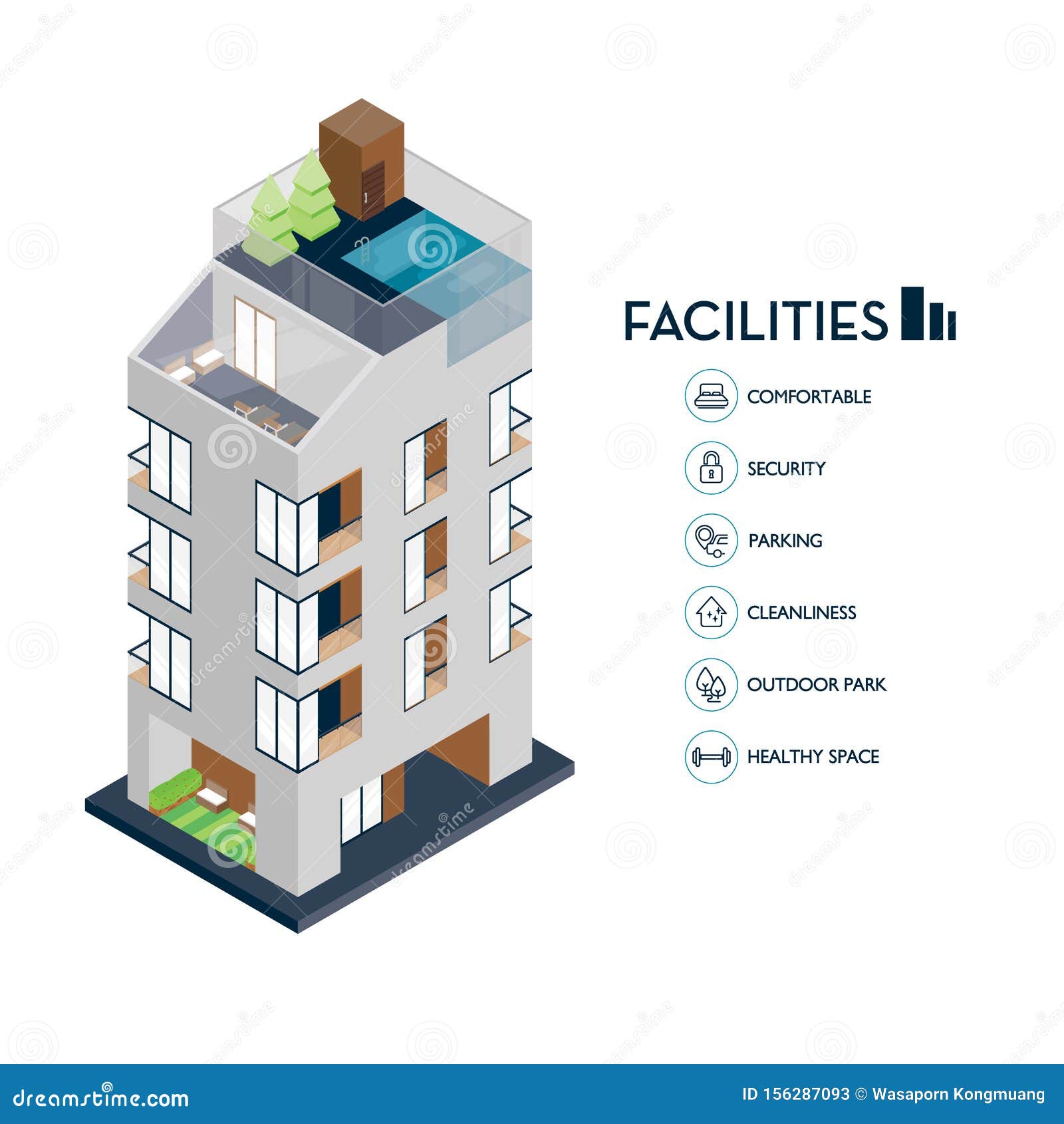 Isometric Urban Building. Icon Facilities for Condominium Stock Vector ...